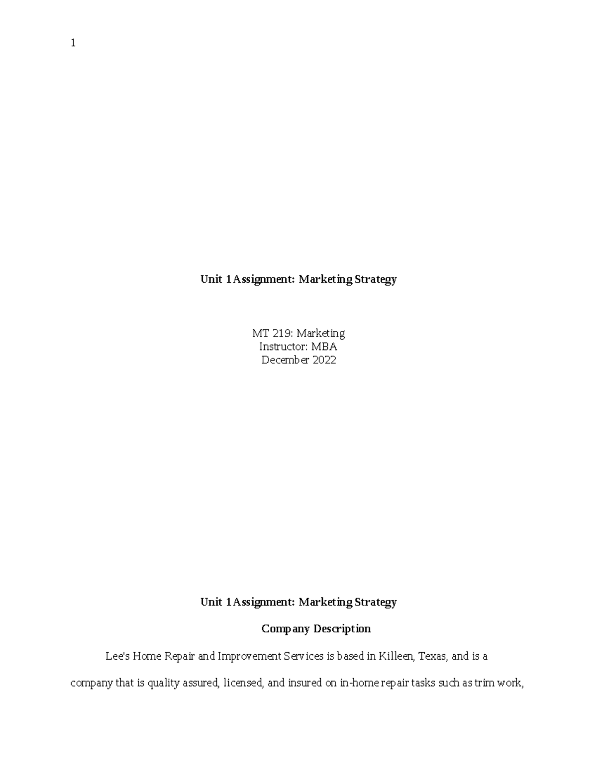 MT219 Marketing Unit 1 Assignment: Strategic Marketing Plan - Studocu