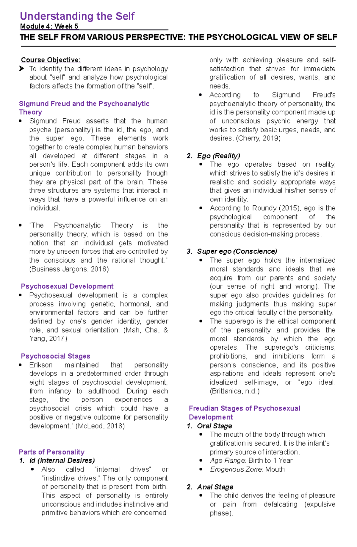 UTS Module 4 - Understanding the Self - Course Objective: To identify the different ideas in ...