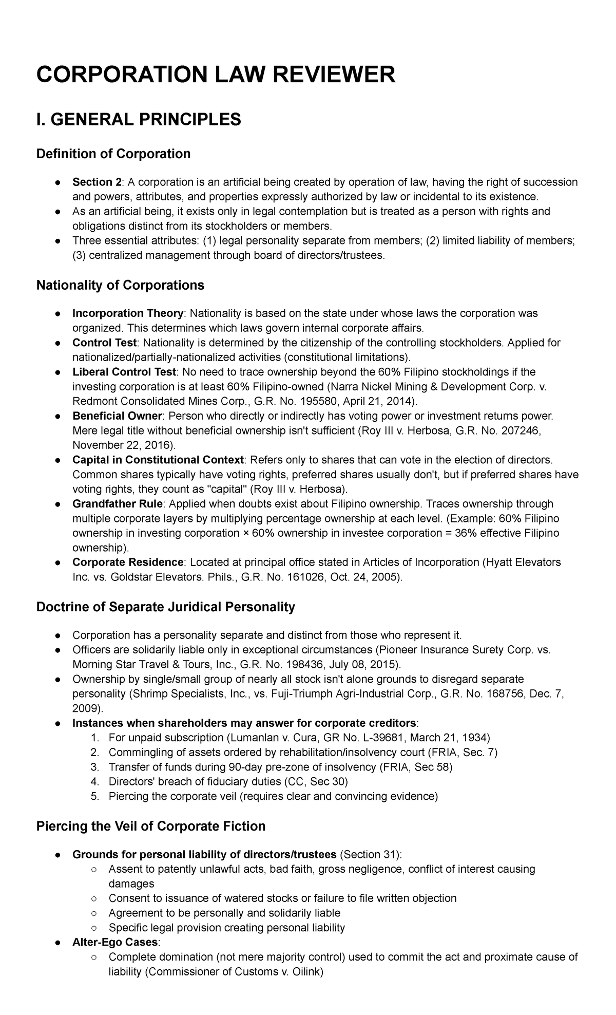 Revalida Reviewer - Corporation Law Case Digests - Studocu