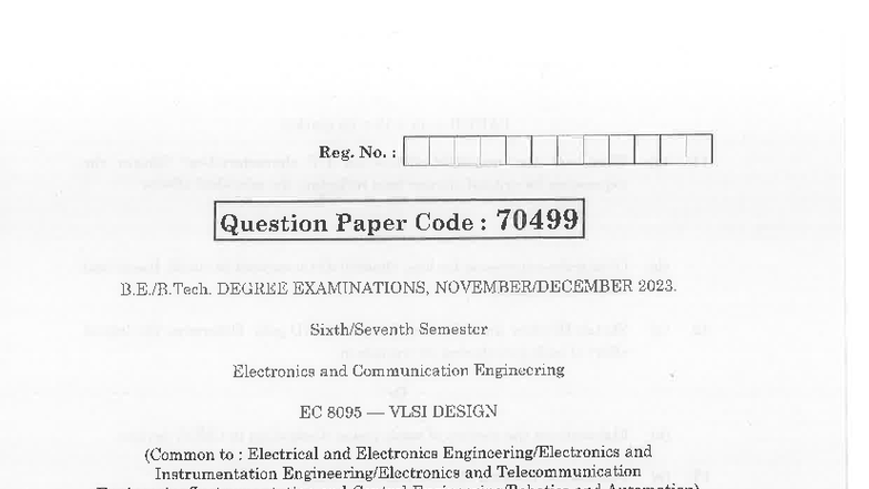 ECE 8095 VLSI Design - Degree Exam Question Paper 2023 - Studocu