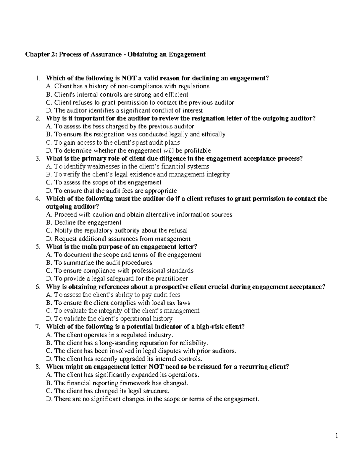 Assurance Chapter - 2 Tricky Questions - Chapter 2: Process of ...