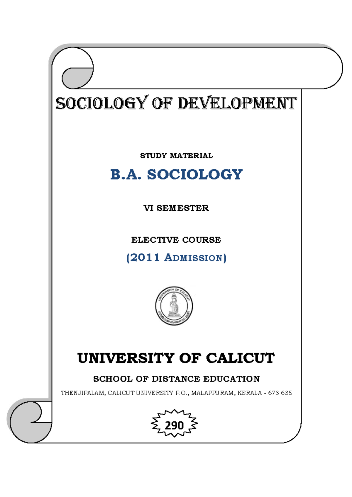 VI Sem. BA Sociology - Elective Course - Sociology of Development ...