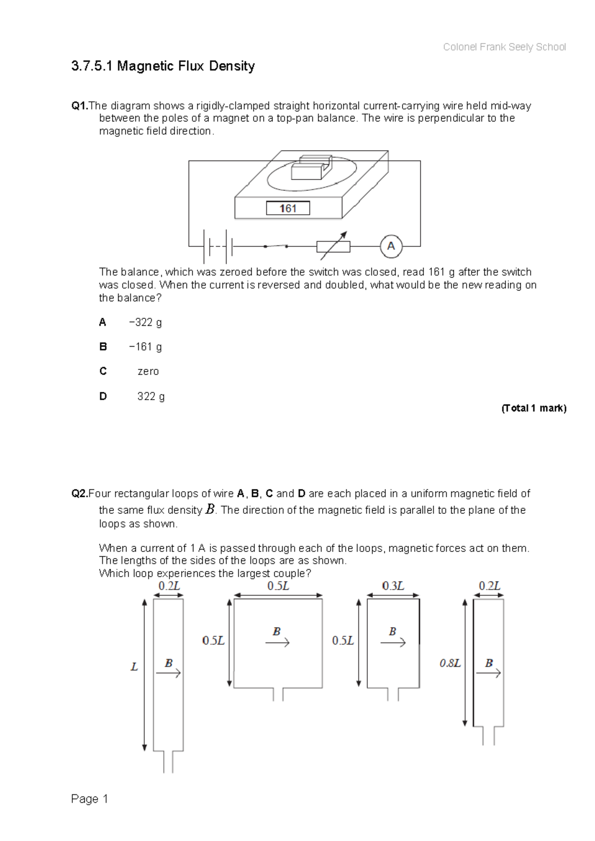 Magnetic Flux Density Problems - Physics 3.7 Study Guide - Studocu