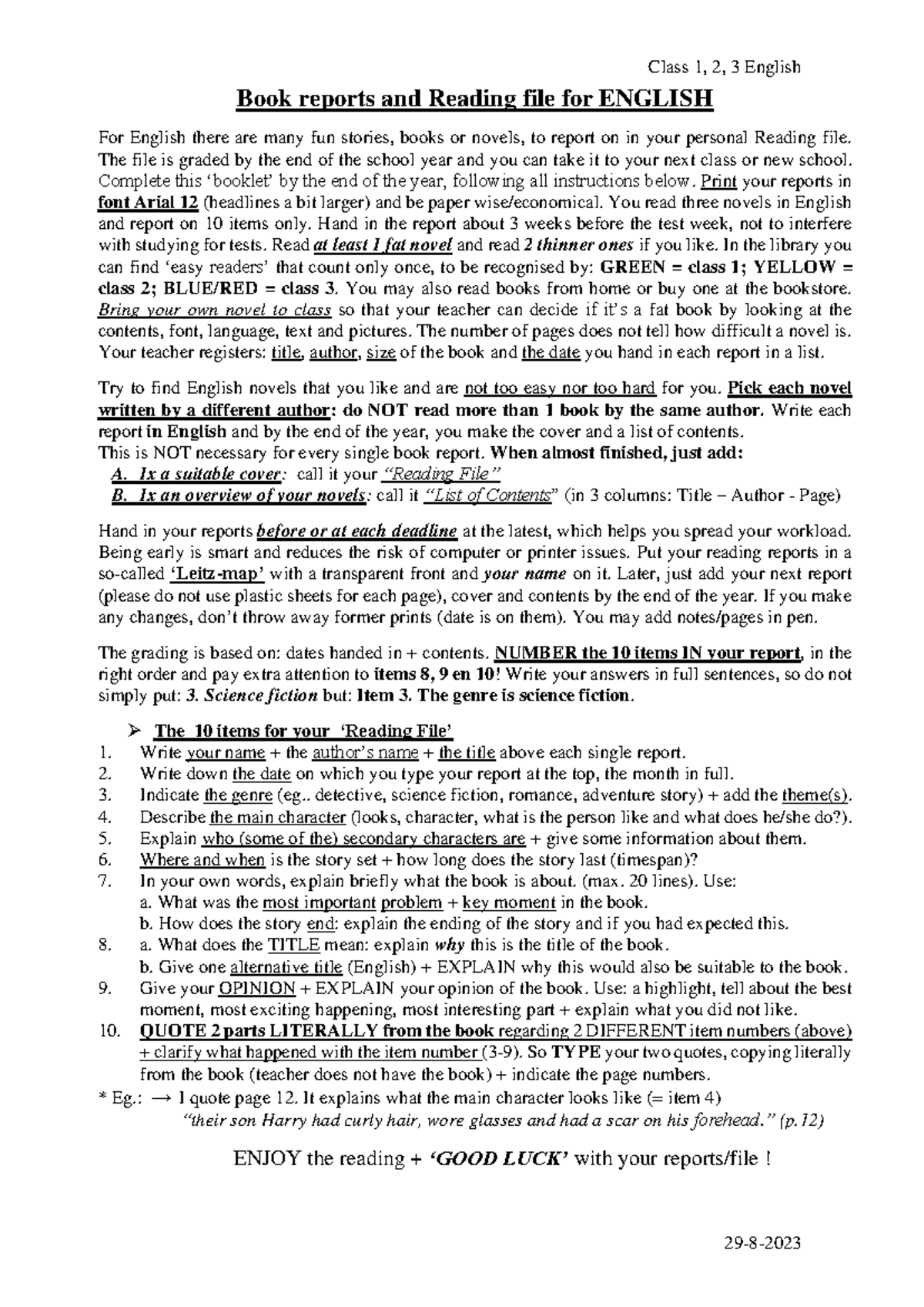 English Book Reports & Reading File for ENGLISH 2324 - Studocu