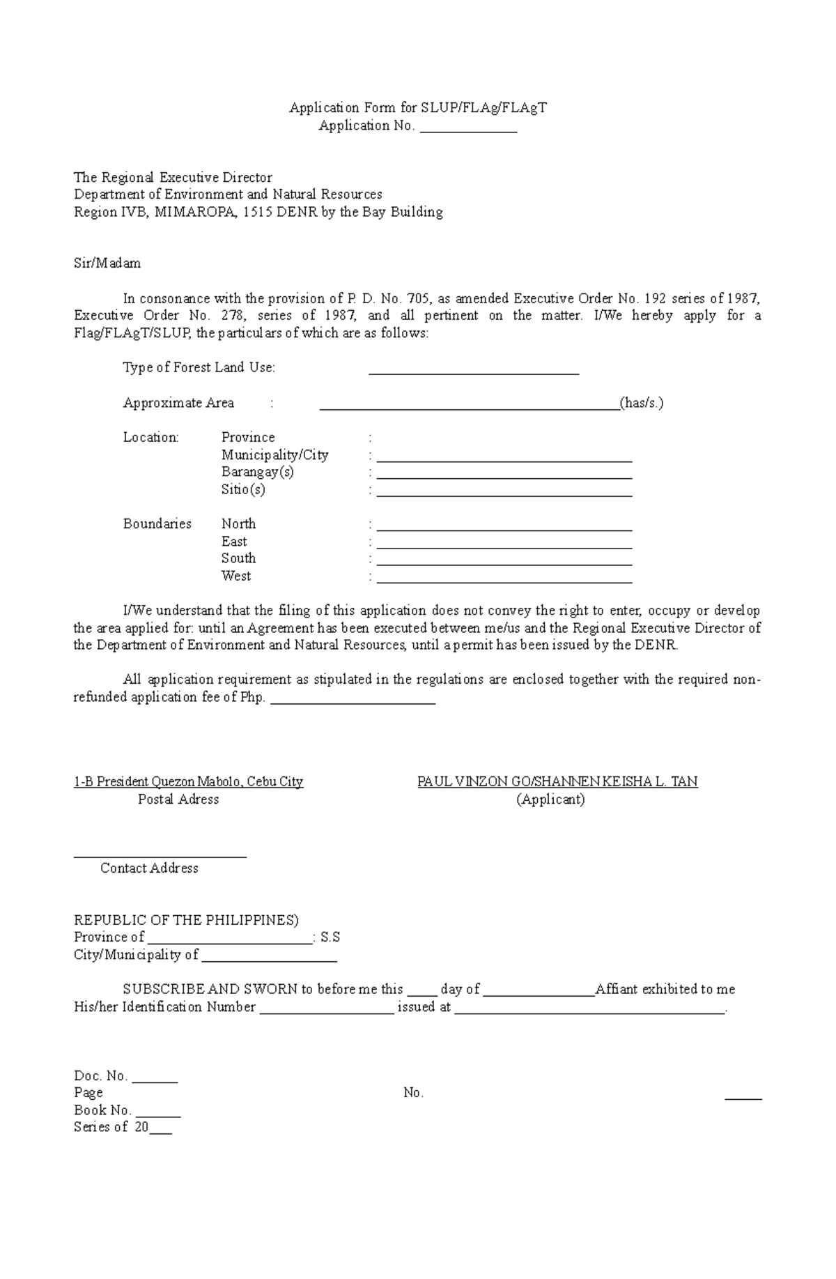 Application Form for DENR Region IVB - Flag T - Studocu