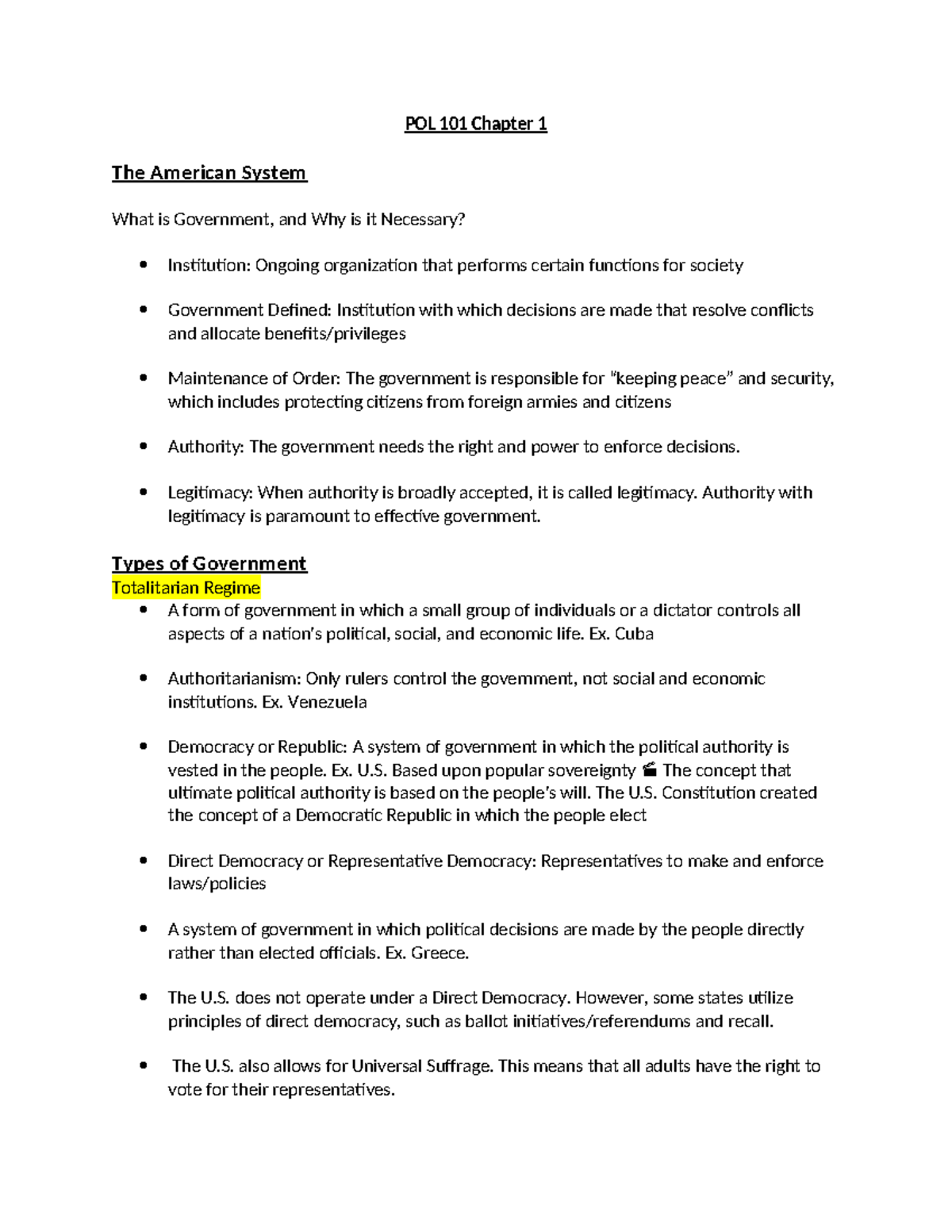POL 101 Chapter 1: Understanding the American Government System - Studocu
