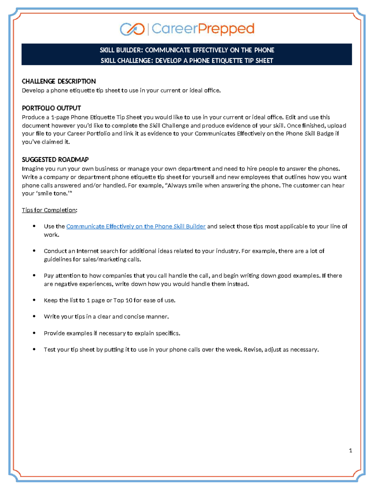 SKILL CHALLENGE: PHONE ETIQUETTE TIP SHEET DEVELOPMENT - Studocu