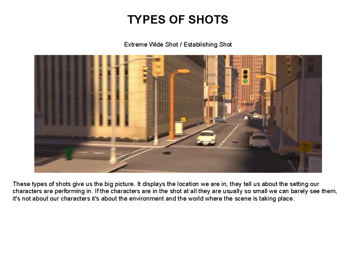 Types of Shots - Short Notes on Cinematic Techniques - Studocu