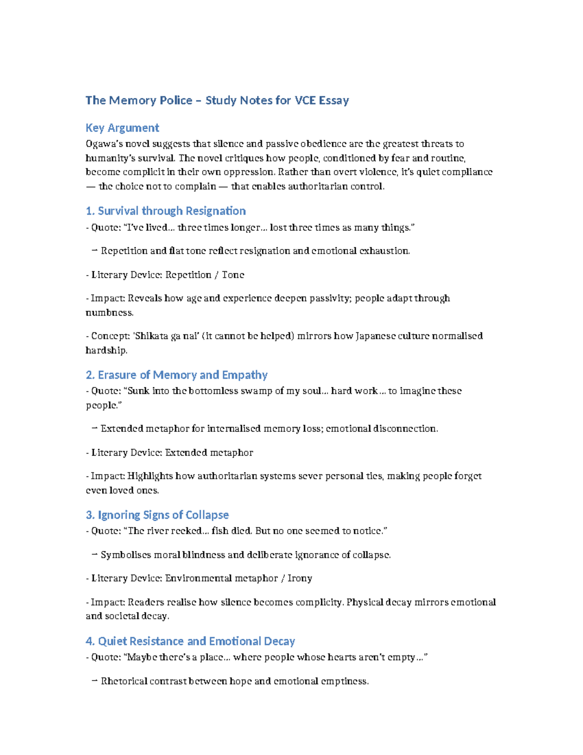 The Memory Police VCE Essay Notes: Key Arguments & Literary Analysis ...