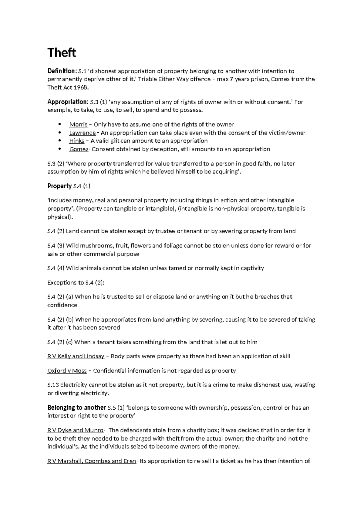 Theft Law Overview - OCr Study Guide for Students - Studocu