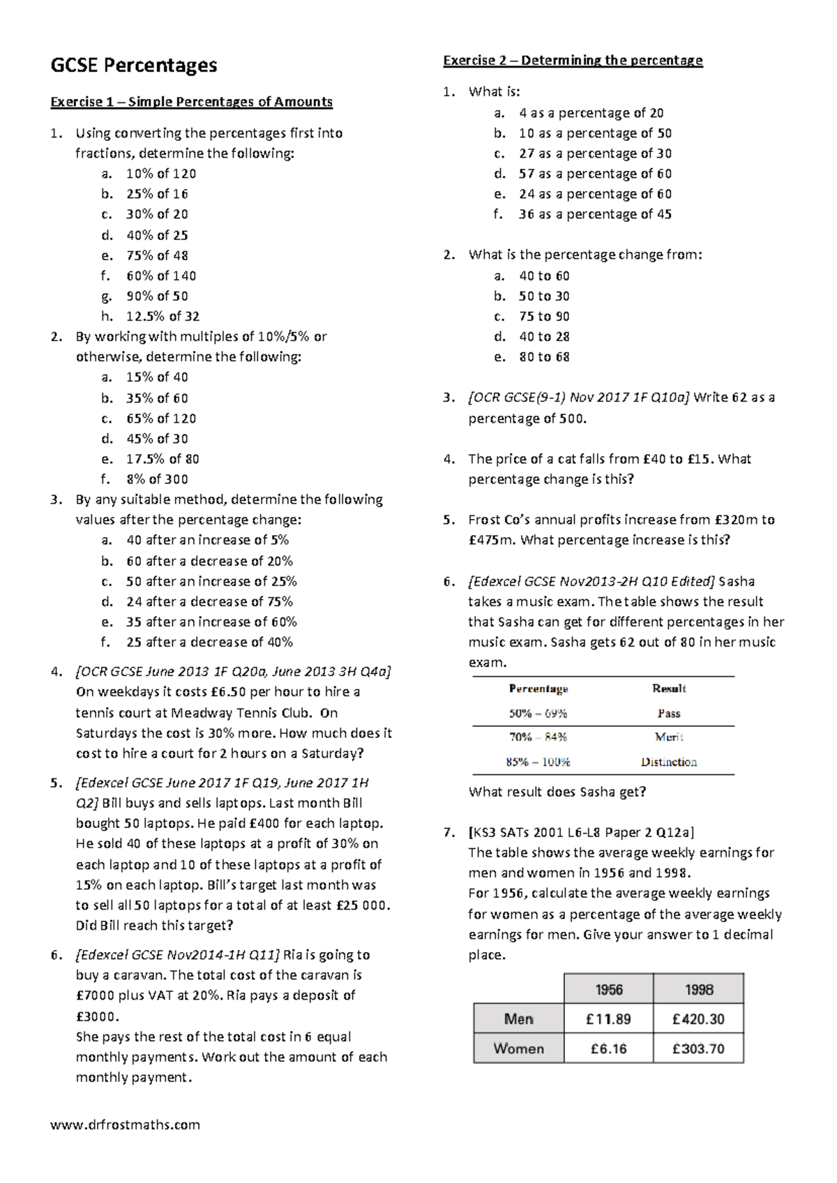 GCSE-Percentages - Good - GCSE Percentages Exercise 1 – Simple ...