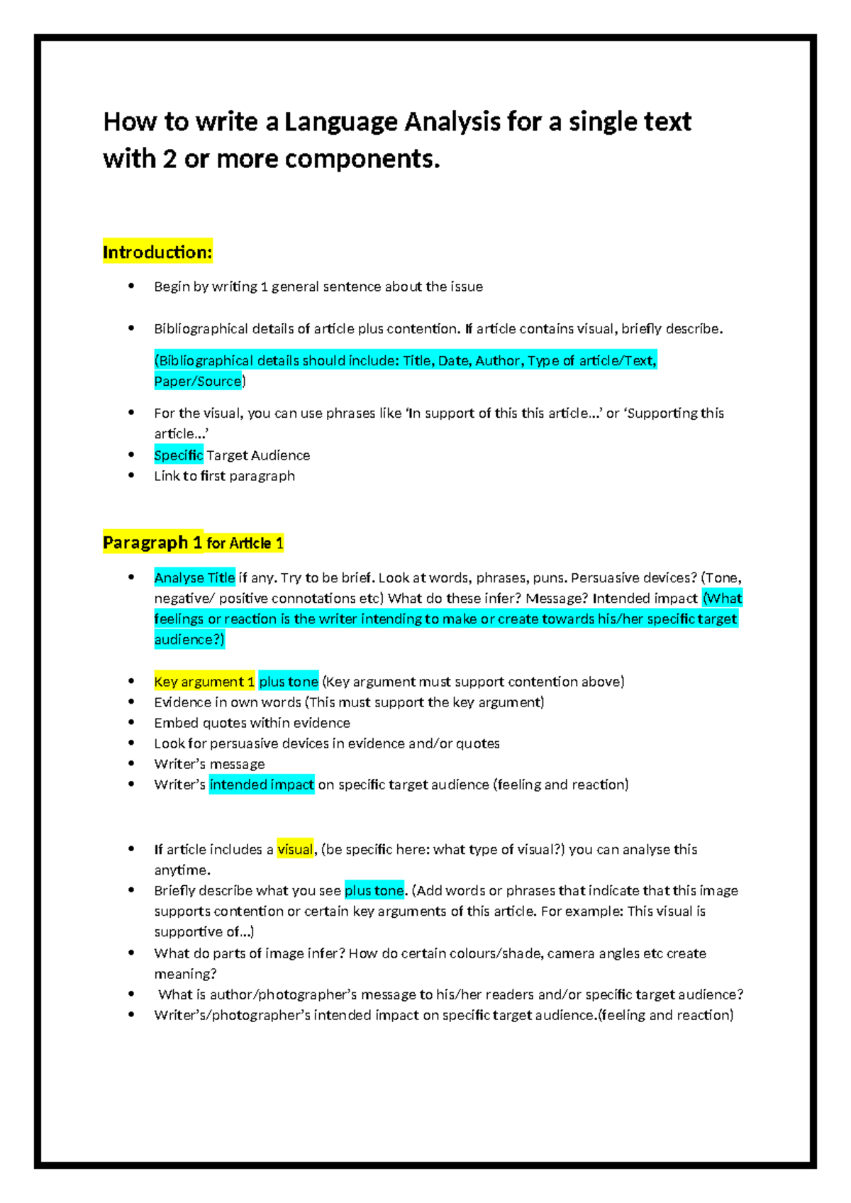 Language Analysis Guide: Writing for Texts with Multiple Components ...