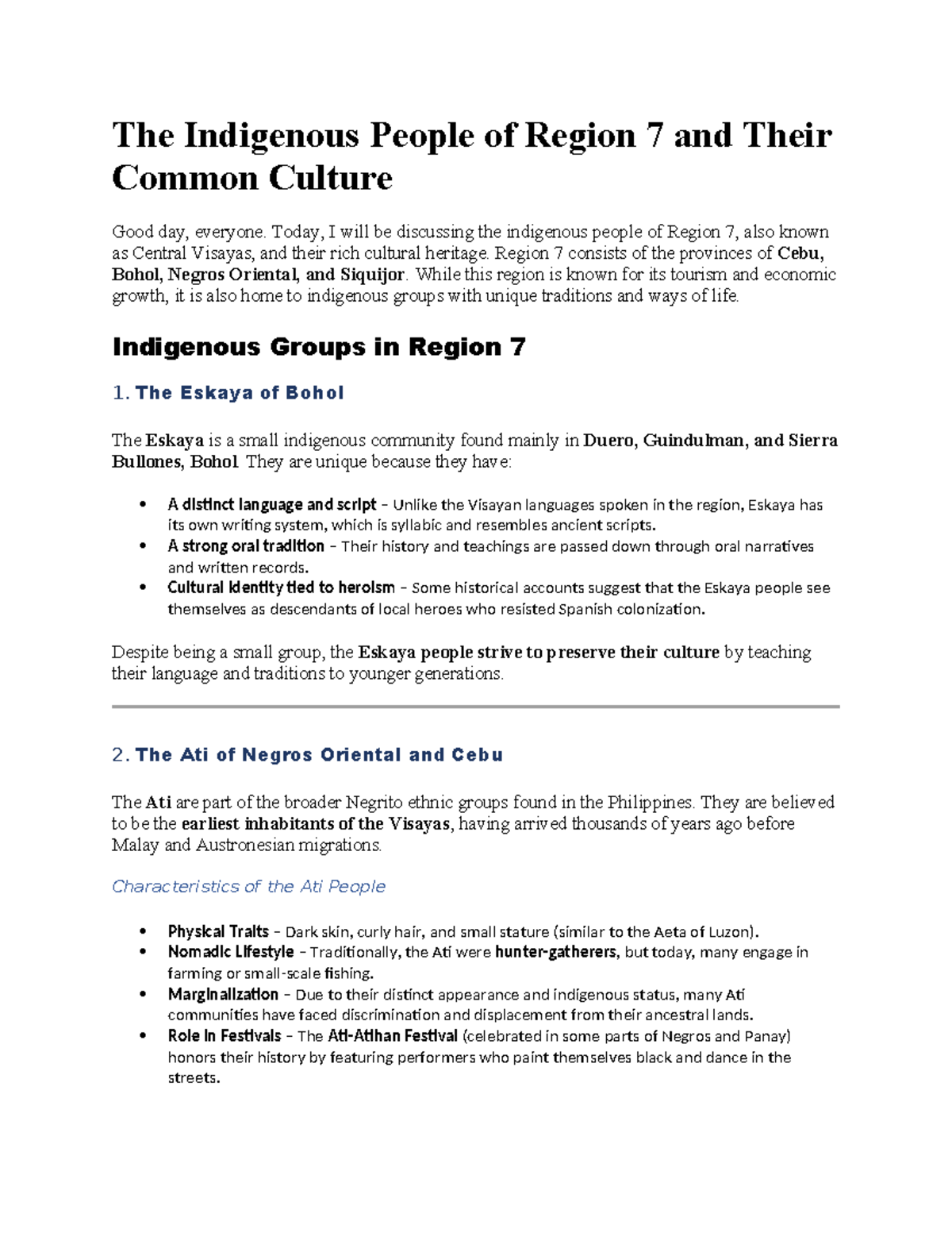 Region 7: Indigenous Peoples and Their Cultural Heritage Notes - Studocu