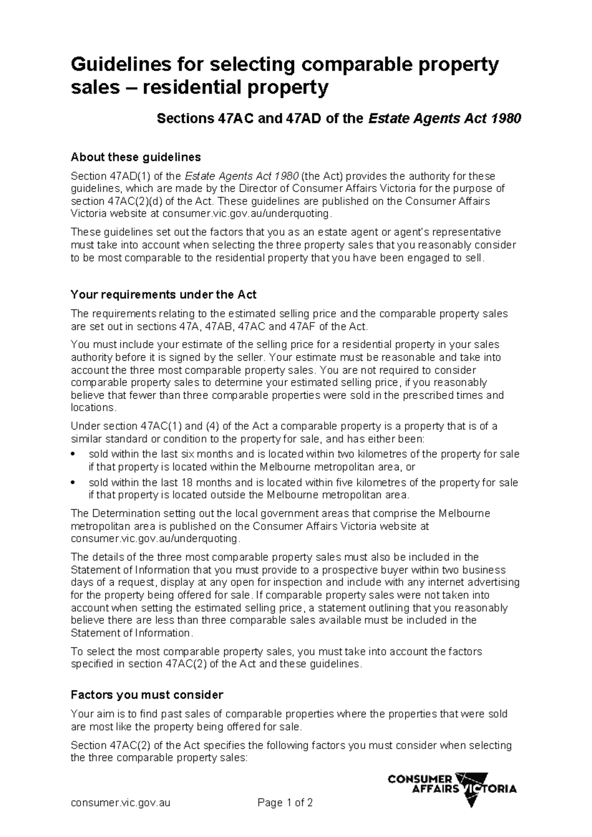 Guidelines for Selecting Comparable Property Sales (Estate Agents Act ...