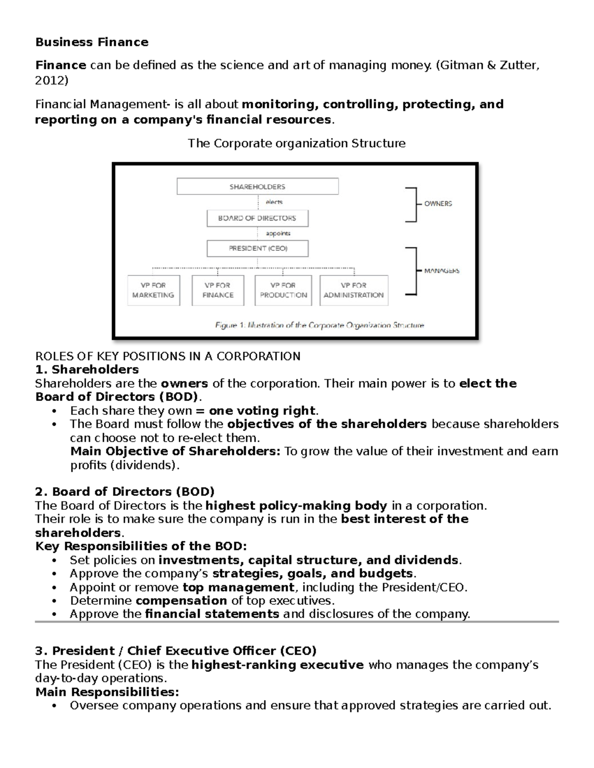 Business Finance (BF101) Module 1: Corporate Structure & Financial ...