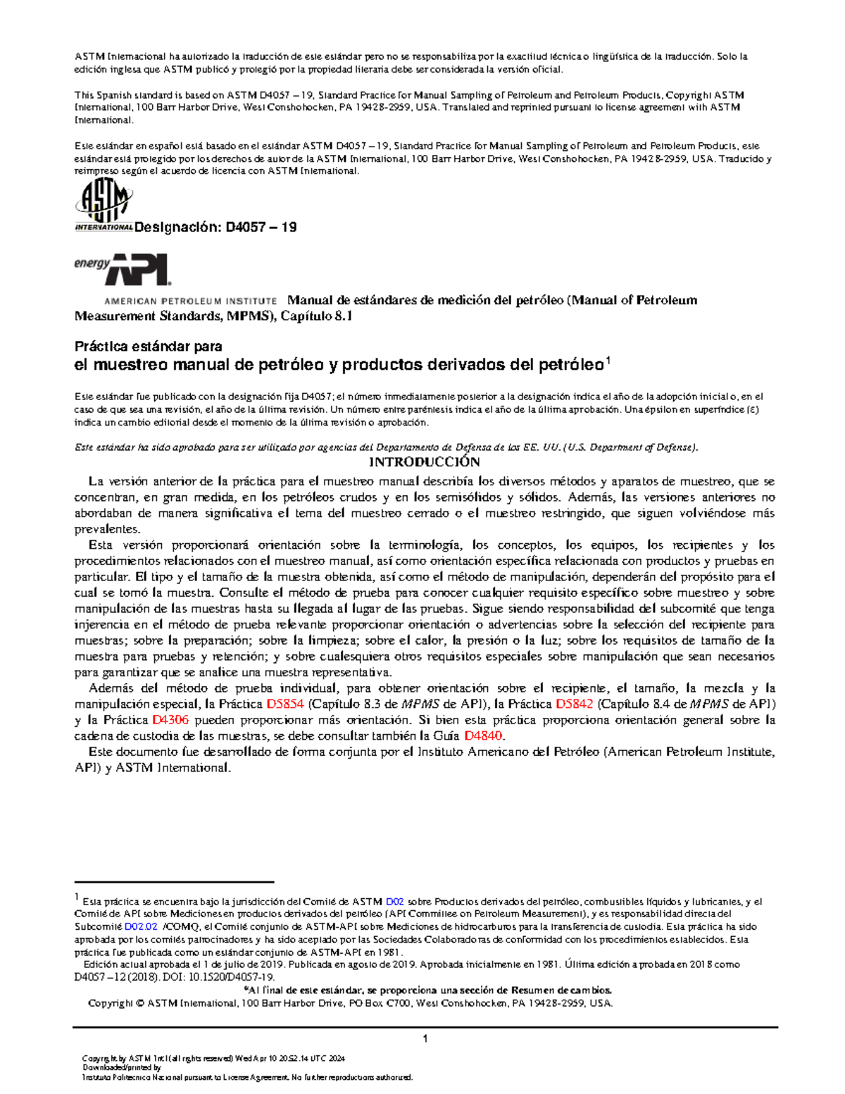 Guía de Práctica Estándar ASTM D4057-19: Muestreo Manual de Petróleo ...