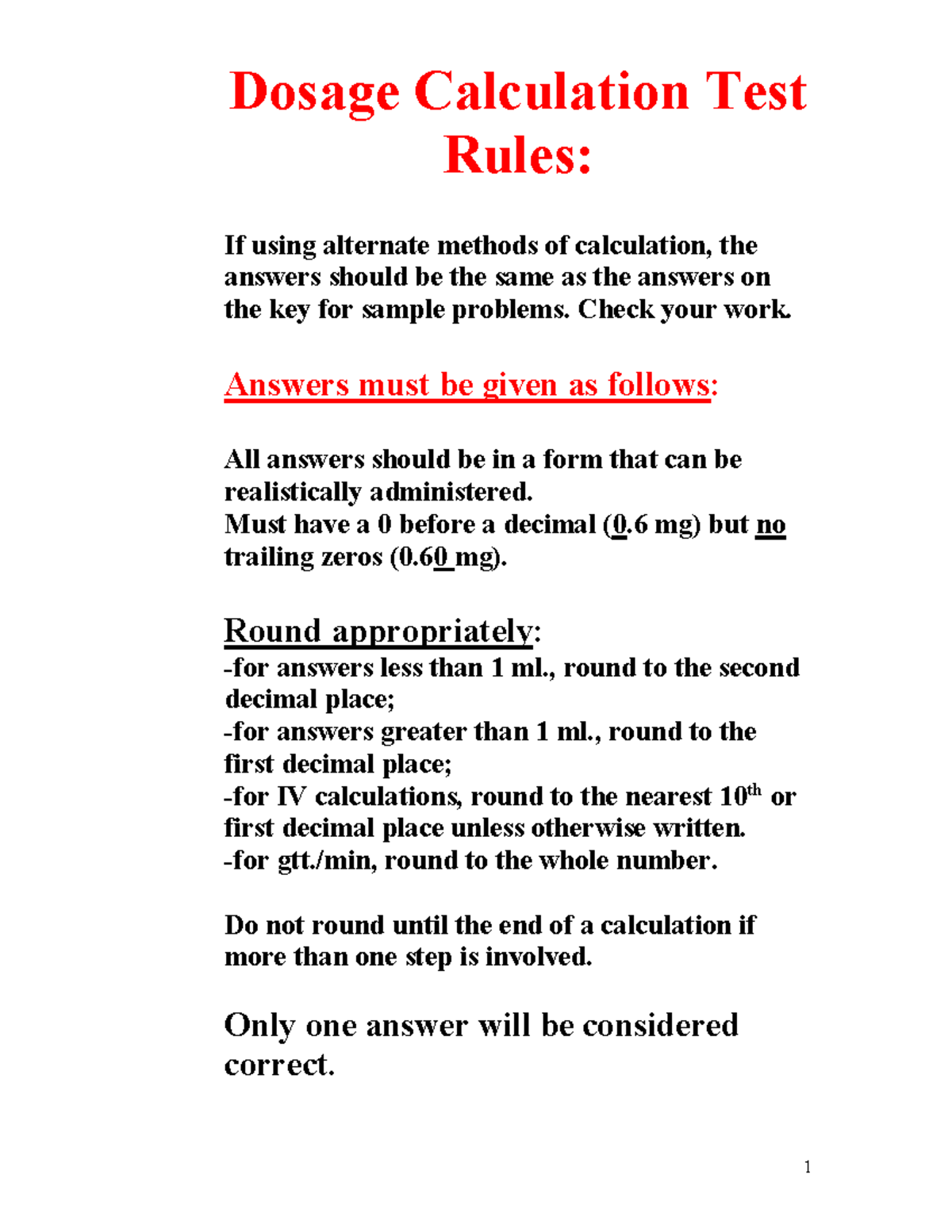 Dosage Calculation Practice Questions (NUR 101) - Studocu