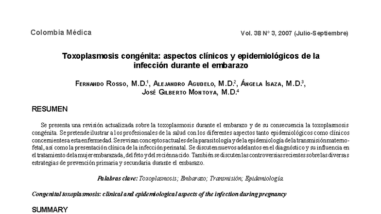 Toxoplasmosis congenita - 1 , ALEJANDRO AGUDELO, M. 2 , ÁNGELA ISAZA, M ...
