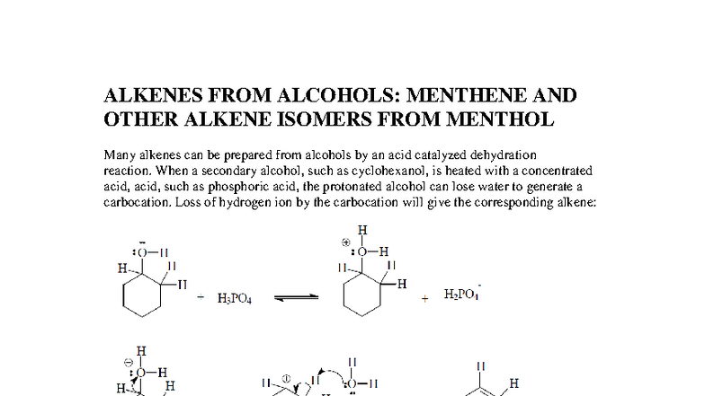 ALKENES FROM ALCOHOLS: MENTHENE & ISOMERS (CHEM 101) - Studocu