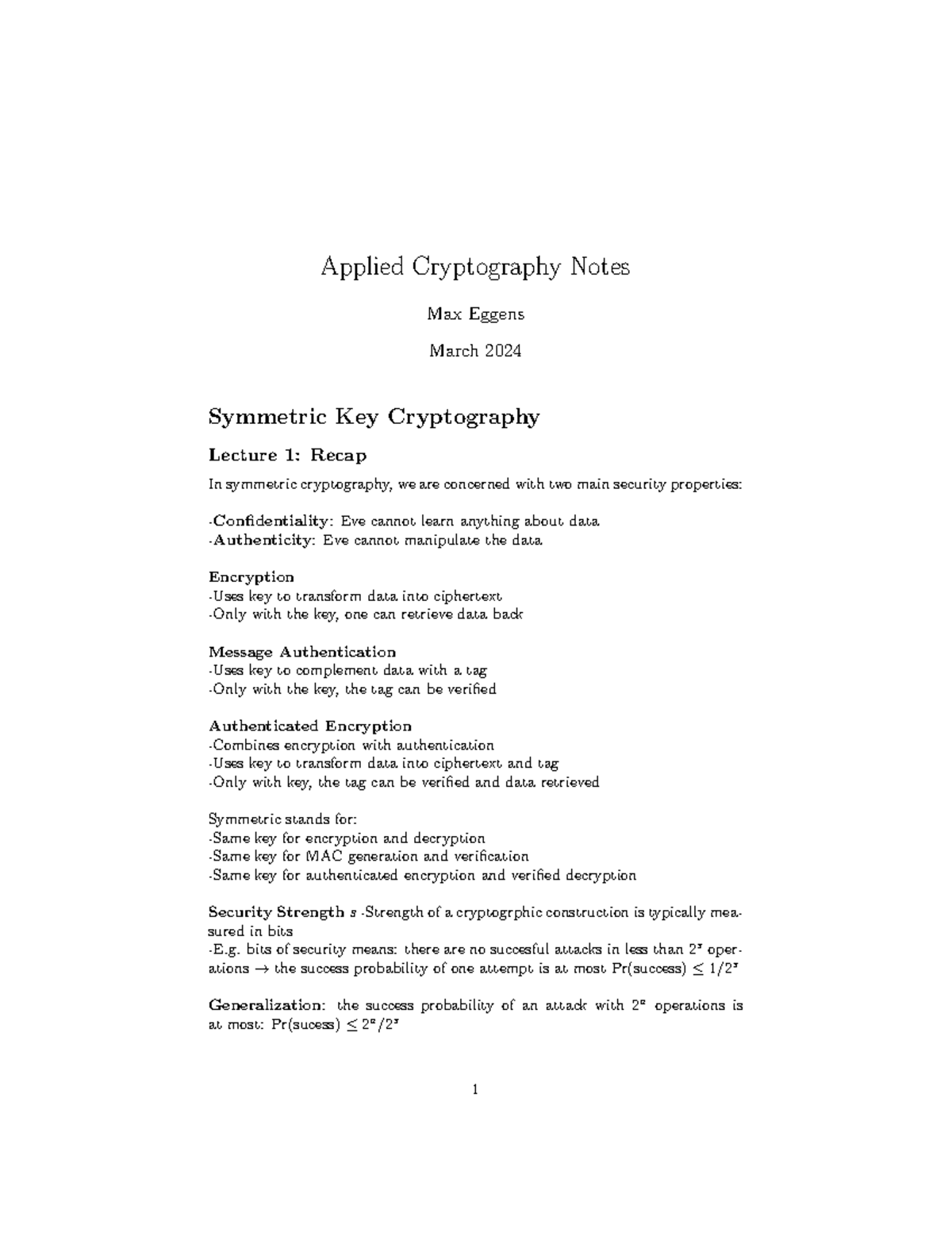 Applied Cryptography Lecture Notes (Mar 2024) - Summary & Key Concepts ...
