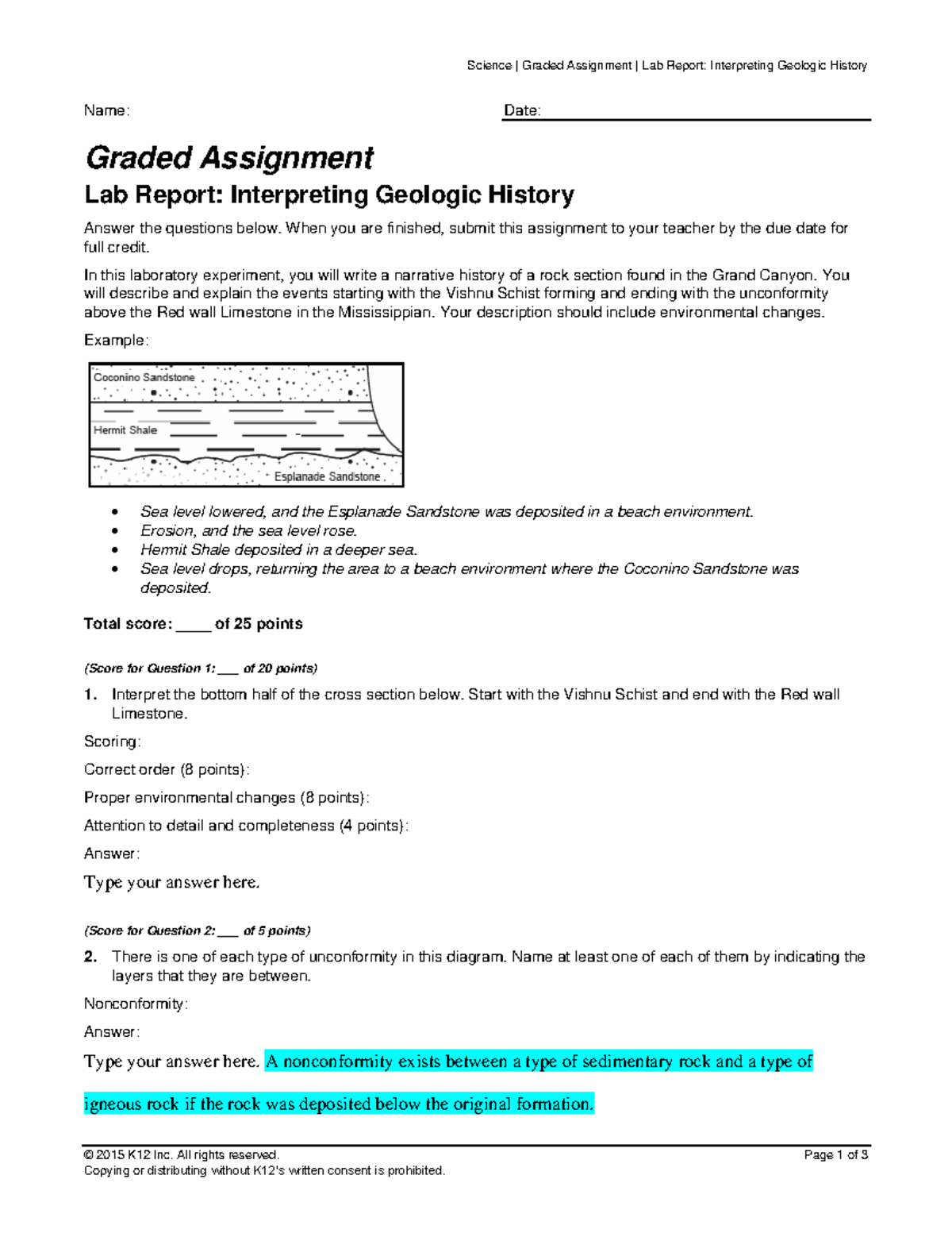 4.06 Lab Report: Interpreting Geologic History Analysis - Studocu