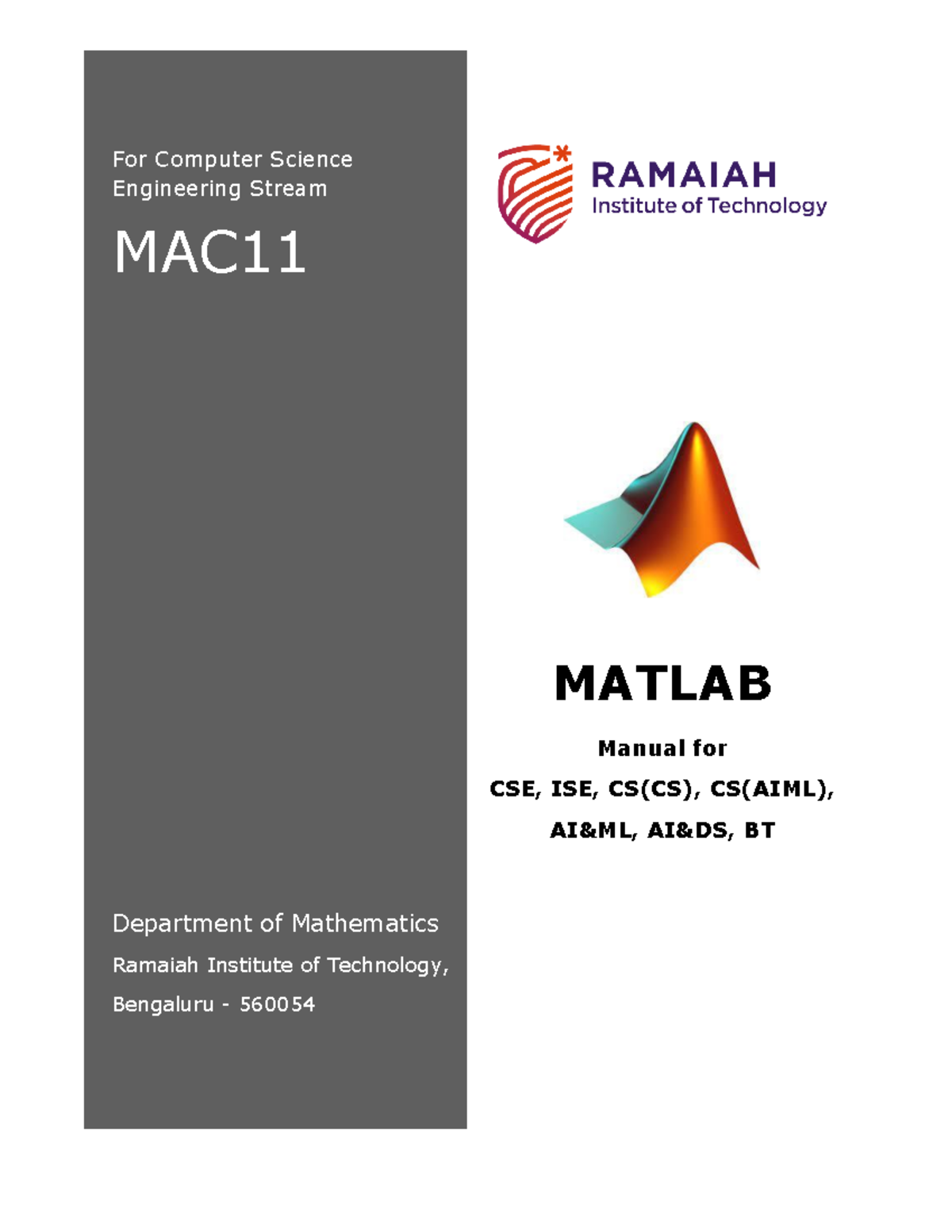 MATLAB Manual for MAC11: Comprehensive Guide to MATLAB Functions - Studocu