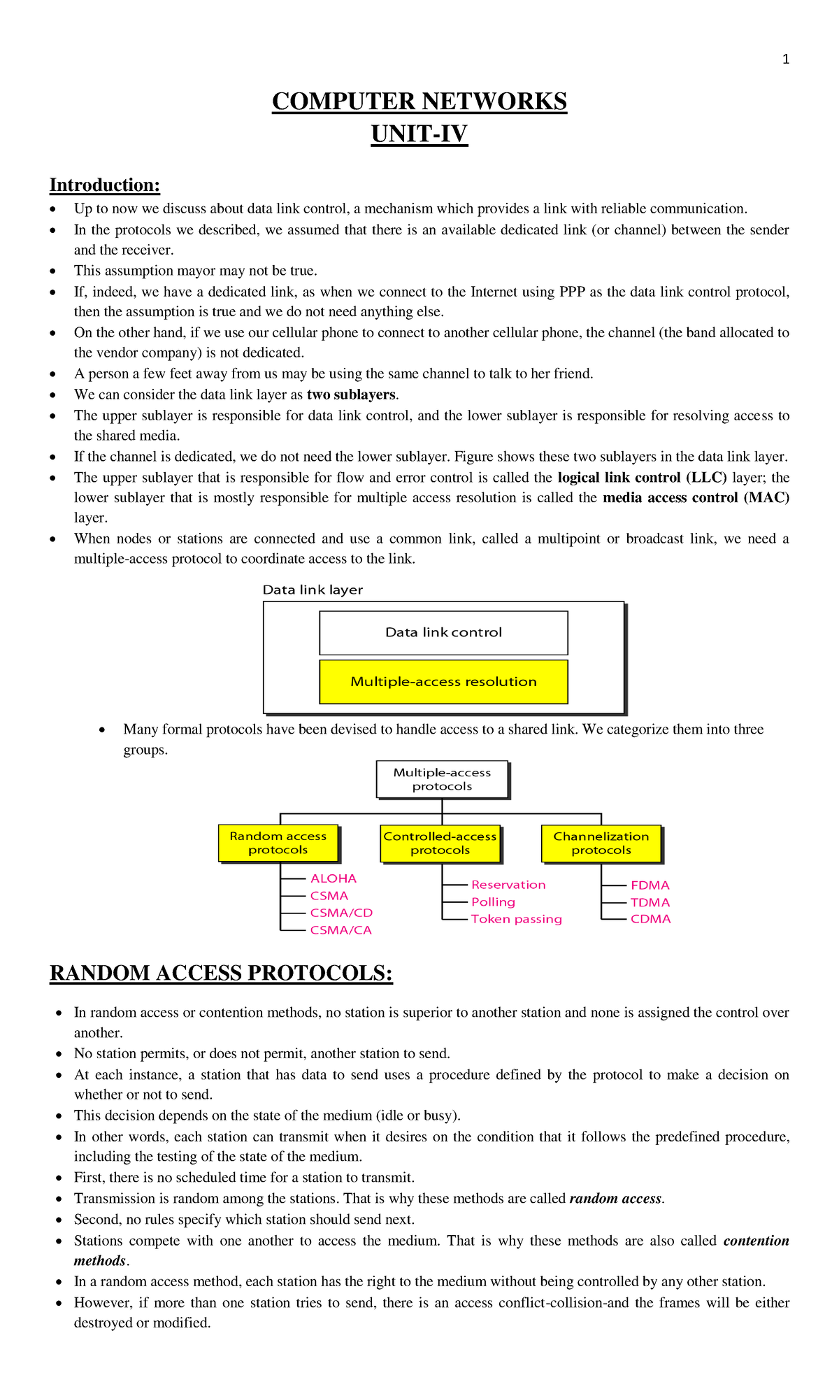 UNIT-4 - Important - COMPUTER NETWORKS UNIT-IV Introduction: Up to now ...