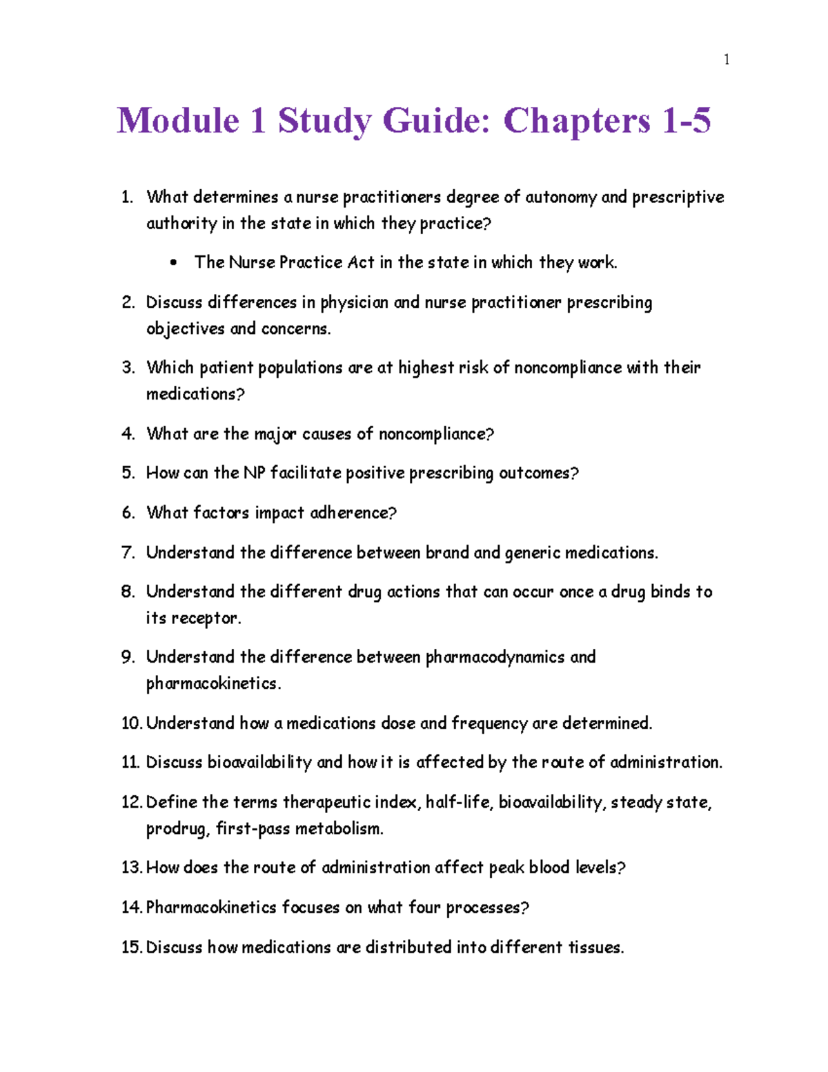 FA24 Module 1Study Guide copy - 1 Module 1 Study Guide: Chapters 1 ...