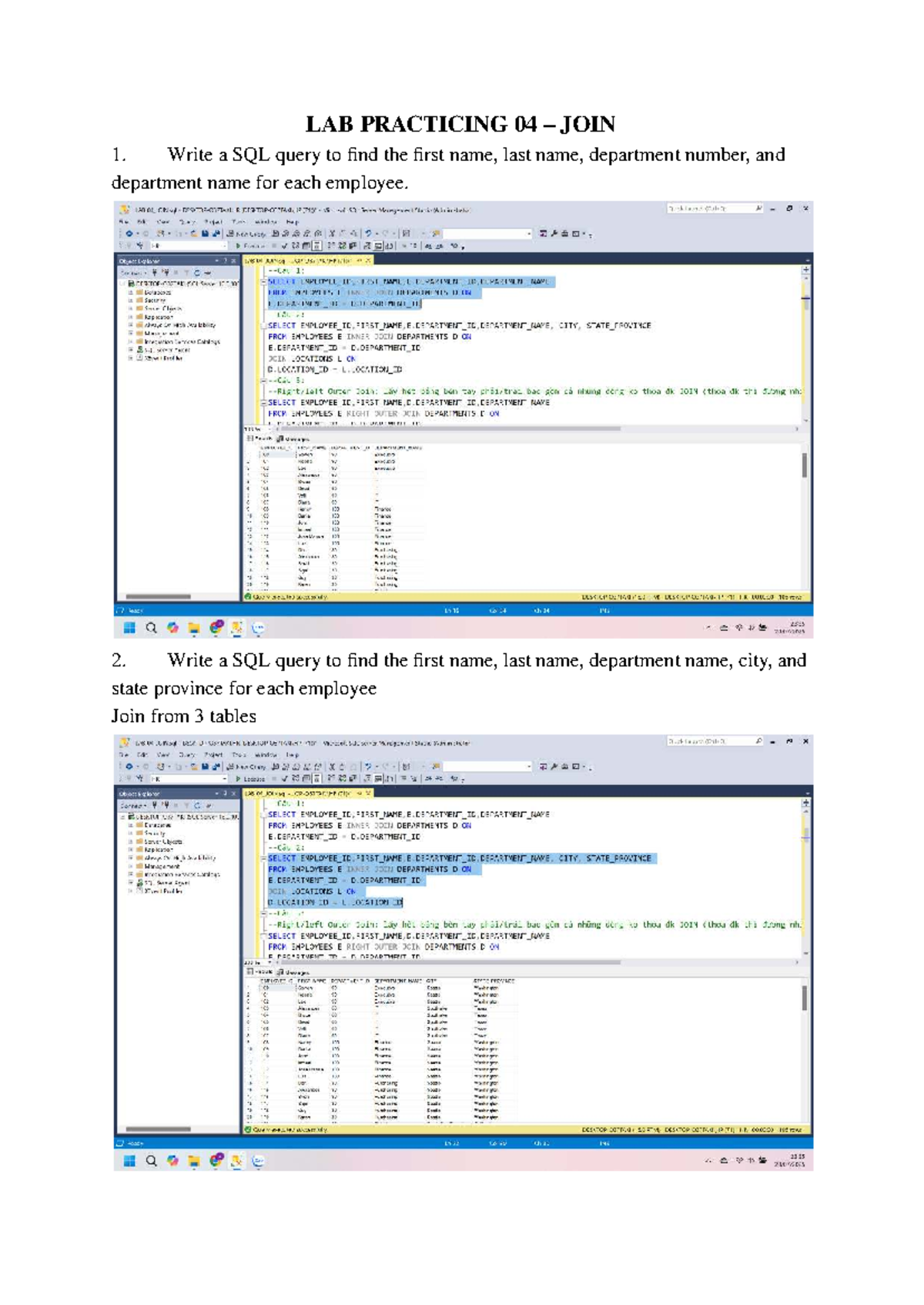 LAB Practicing 04: SQL JOIN Queries for Employee Data - Studocu