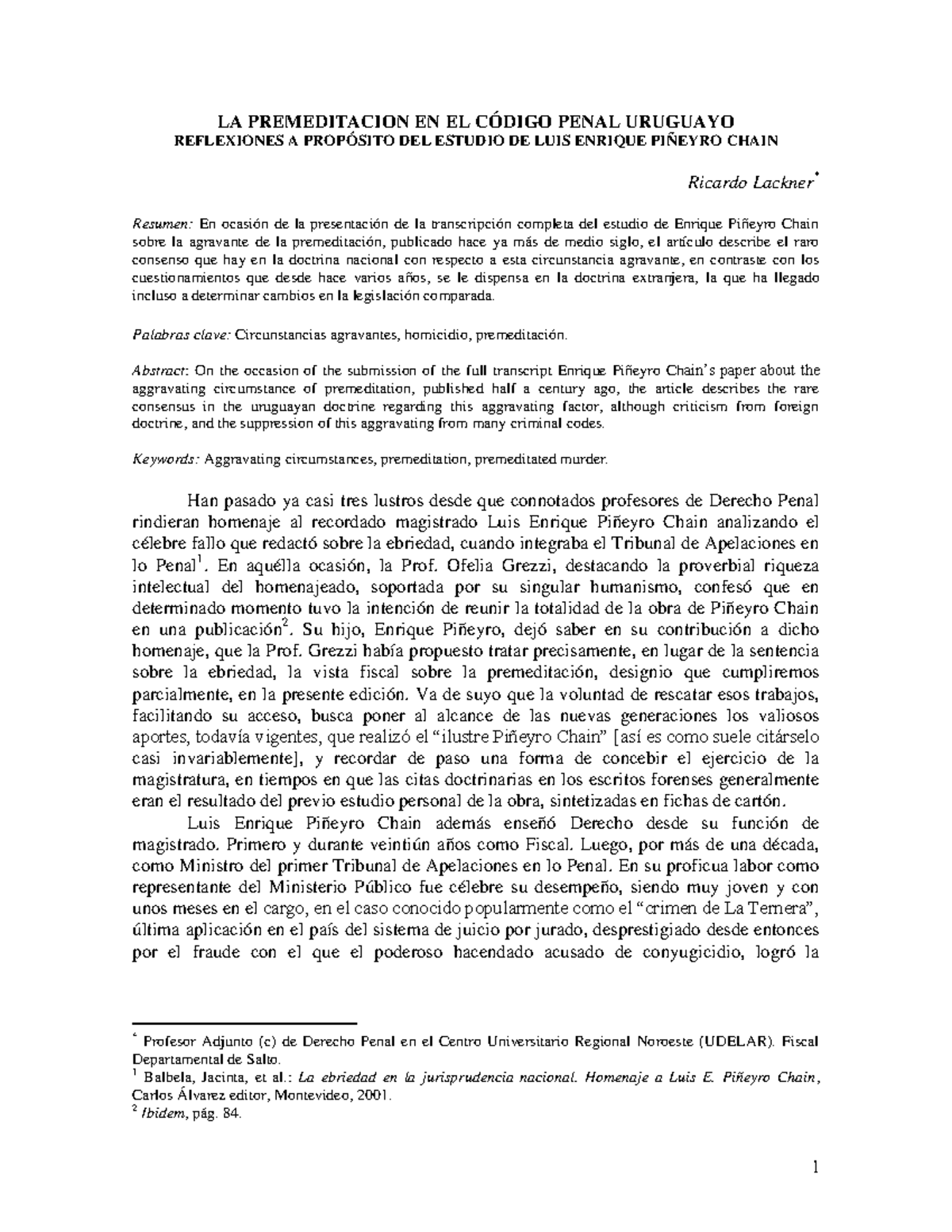 La premeditacion en el CP uruguayo - LA PREMEDITACION EN EL CÓDIGO ...