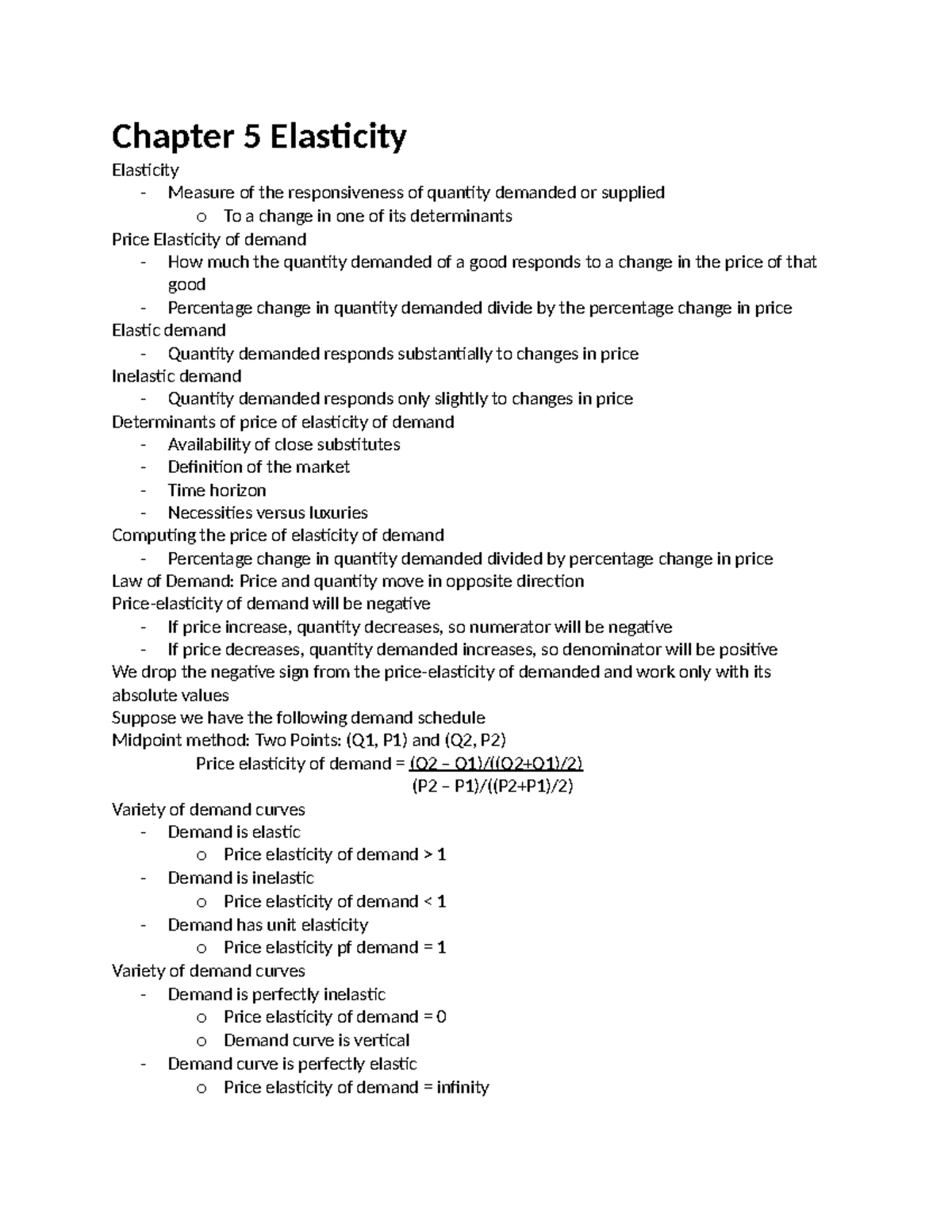 Chapter 5: Economics of Elasticity Analysis - Studocu