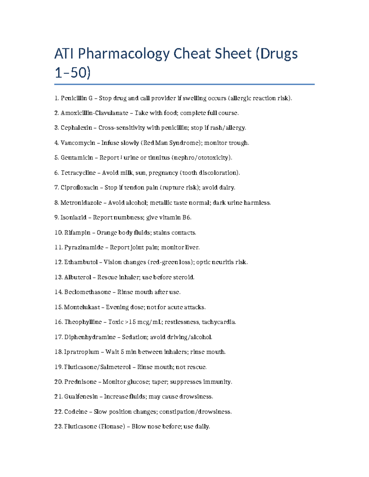 ATI Pharmacology Cheat Sheet: Key Drug Guidelines and Warnings - Studocu