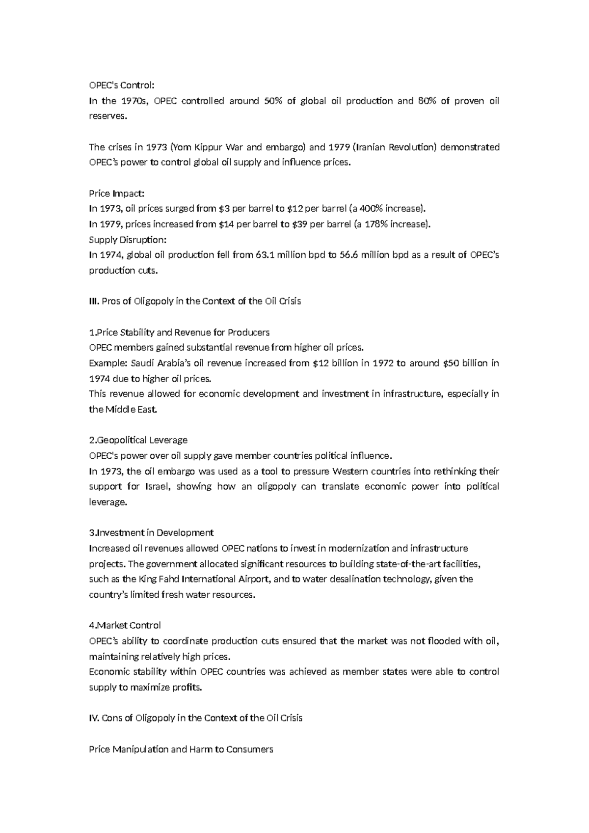 Formal collusion - OPEC's Control: In the 1970s, OPEC controlled around ...