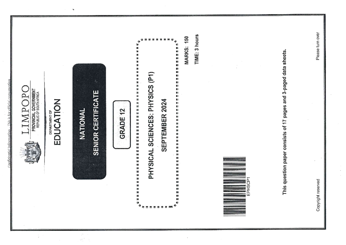 PHSC P1 SEP 2024 - Comprehensive Physics Question Paper Notes - Studocu