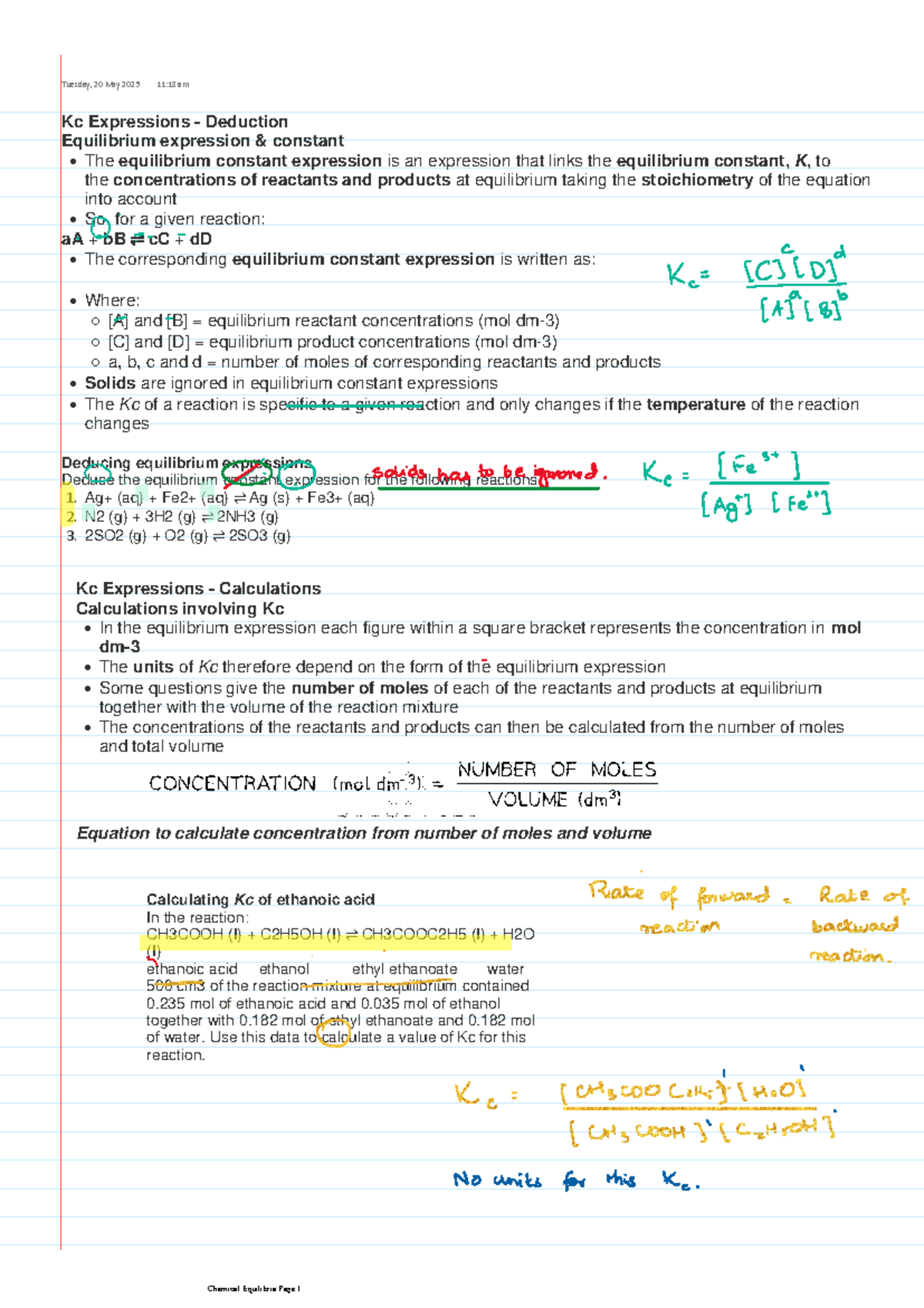 Chemical Equilibria - Edexcel IAL Chemistry Unit 4 Lesson Notes - Studocu