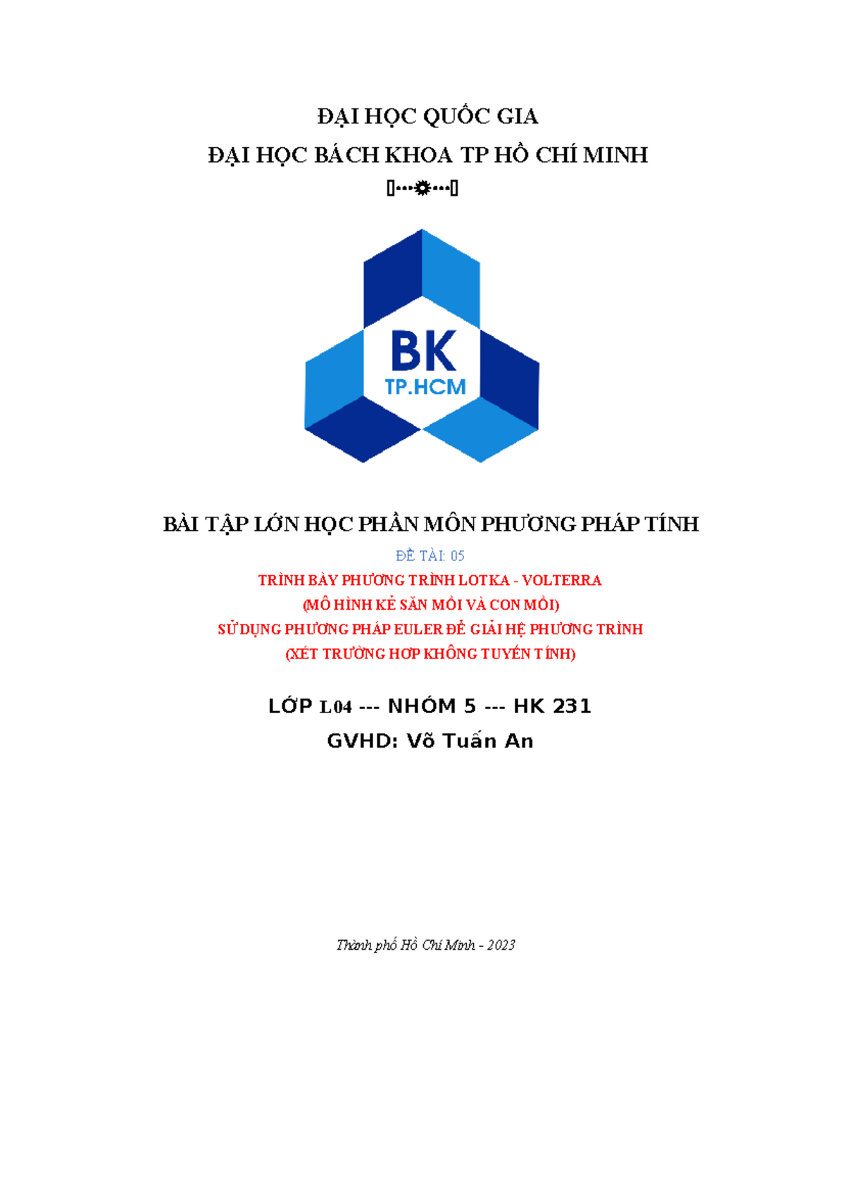 L04 - Nhóm 5 - BTL: Giải Phương Trình Lotka-Volterra Bằng Phương Pháp Euler - Studocu