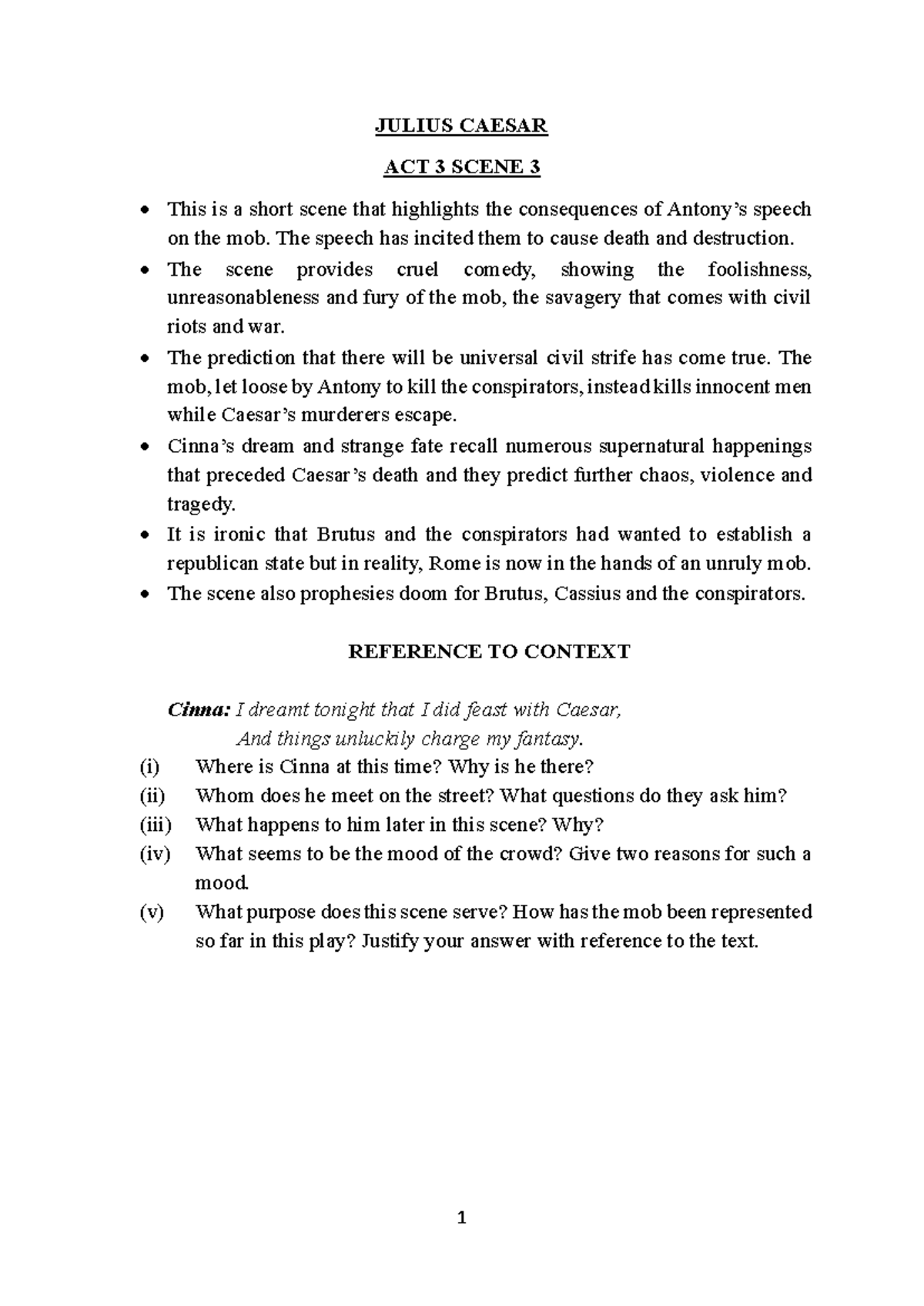 JC ACT 3 SC 3 - Julius Caesar Scene Analysis and Notes - Studocu