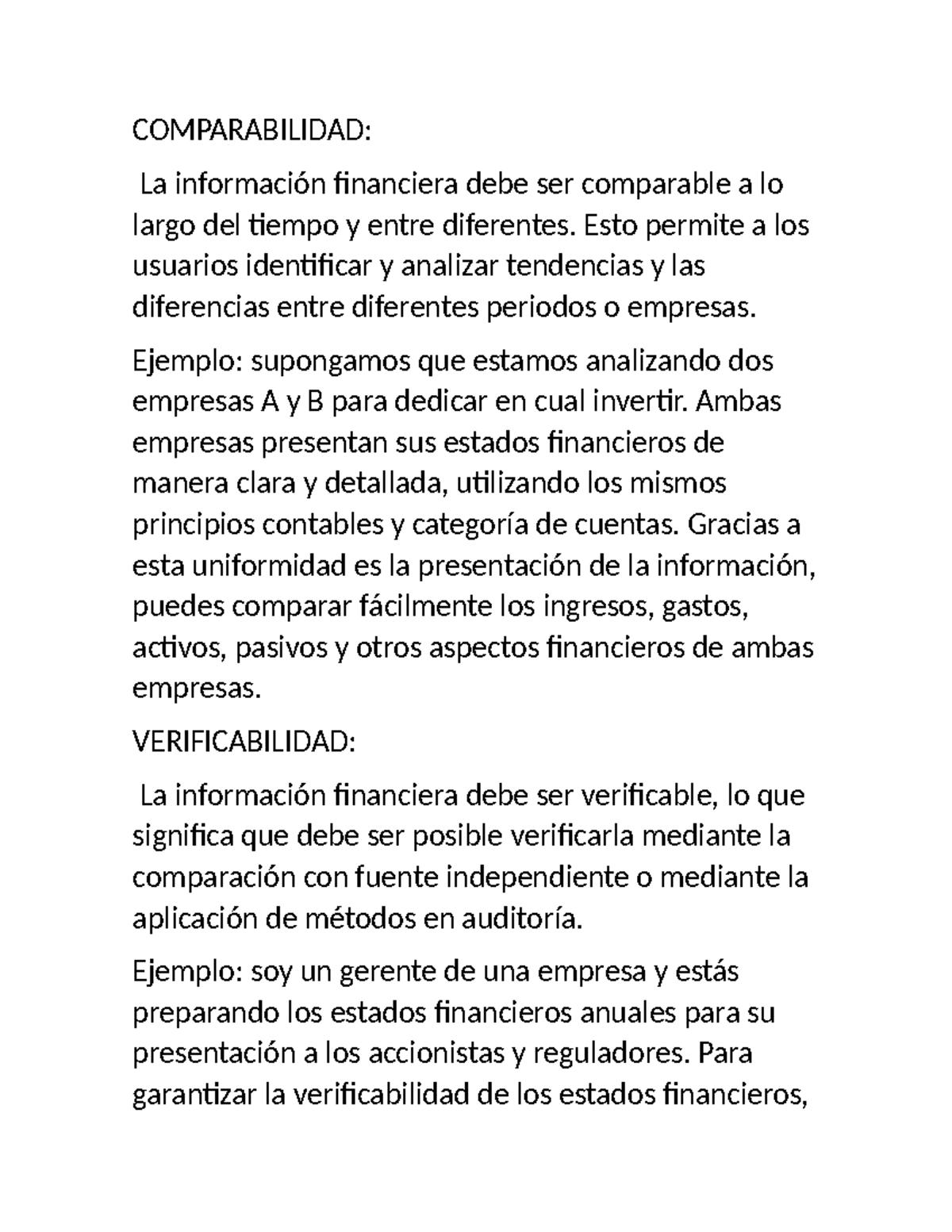 Comparabilidad y Verificabilidad en Información Financiera - Studocu