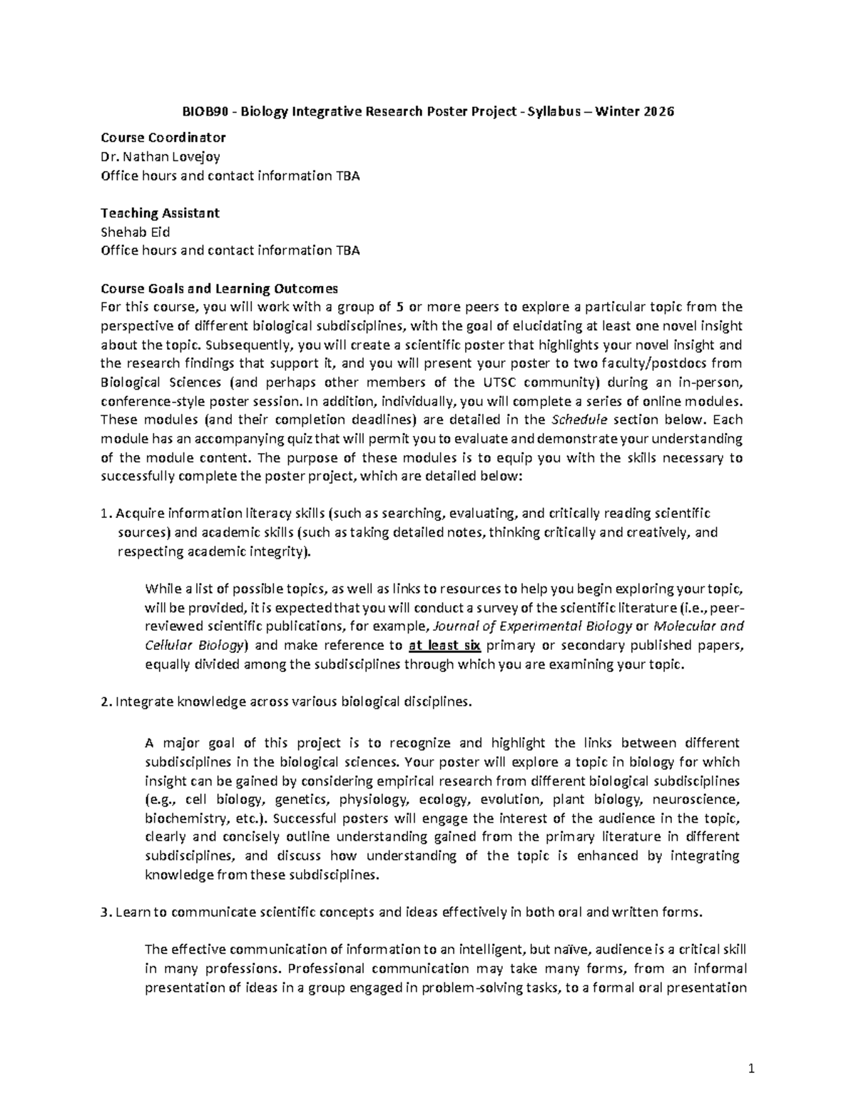 BIOB90 Integrative Research Poster Project Syllabus Winter 2026 - Studocu