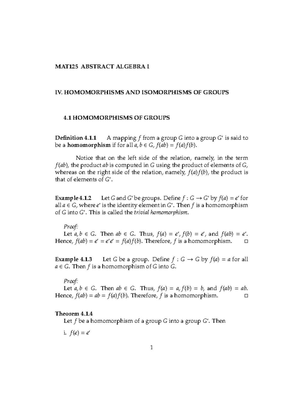 Abstract Algebra MAT125: Homomorphisms & Isomorphisms in Chapter 4 - Studocu