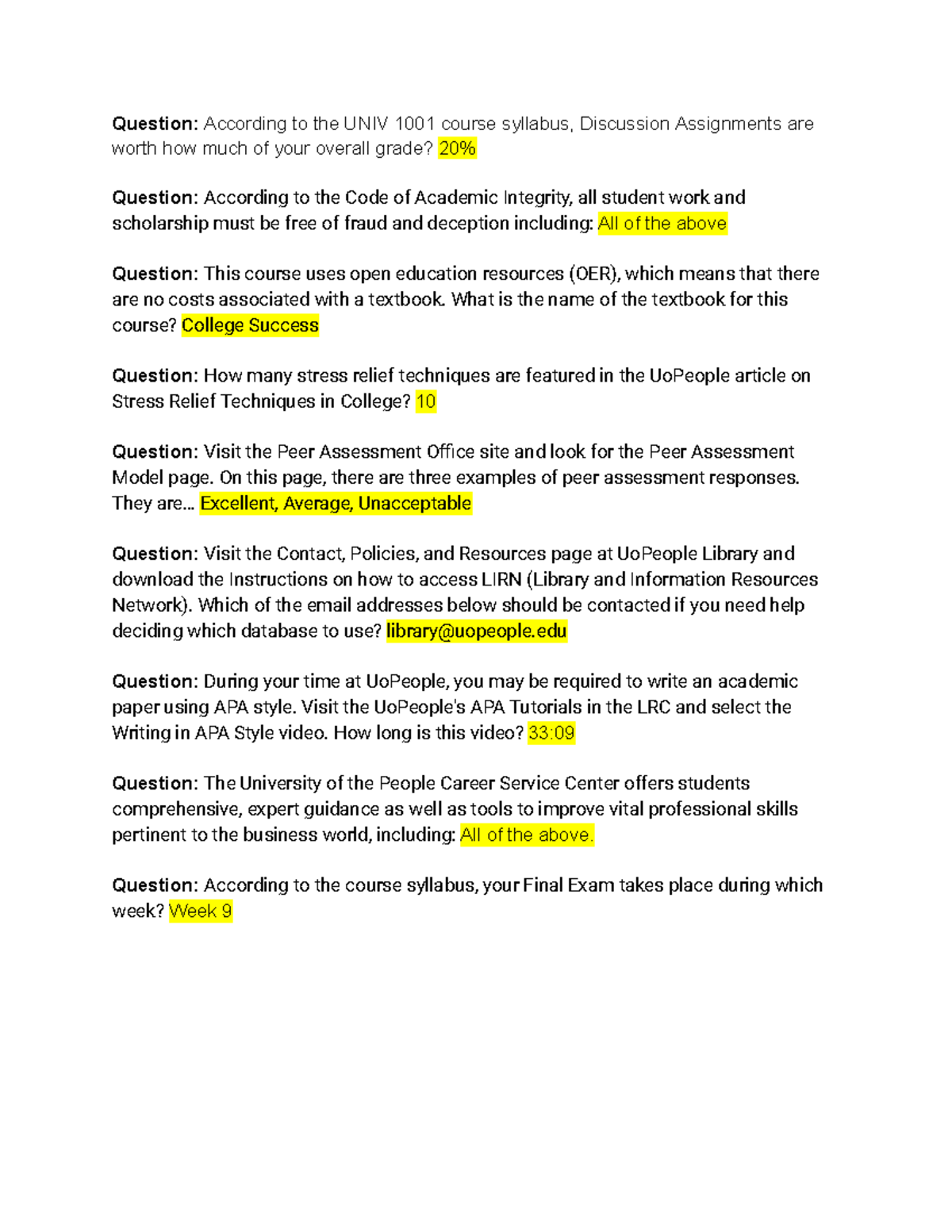 UNIV 1001 Week 1 Scavenger Hunt Questions & Answers - Studocu