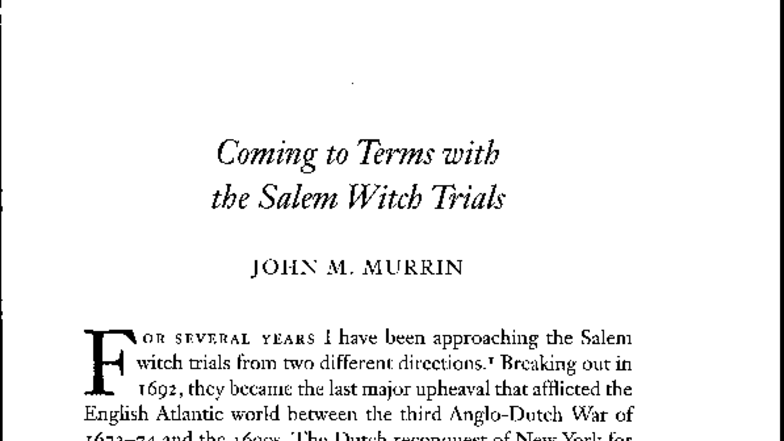 Salem Witch Trials: Historical Insights and Analysis (HIST 101) - Studocu