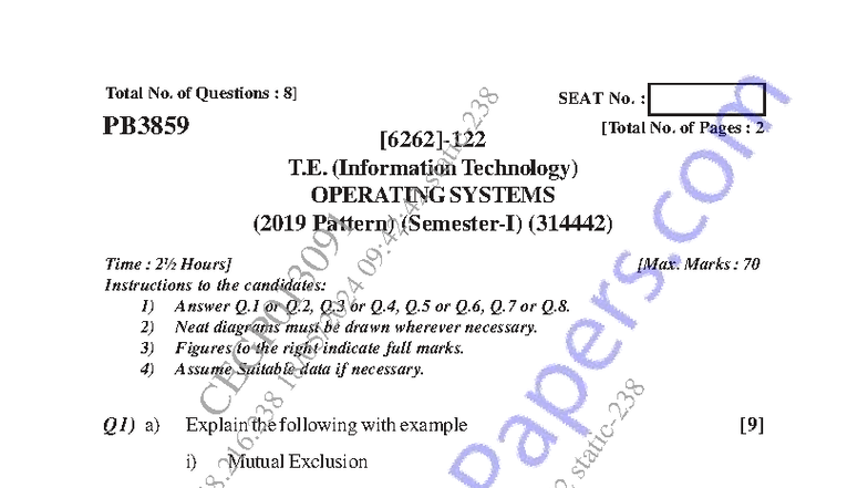 T.E. (IT) Operating Systems Previous Year Paper - 2019 Pattern - Studocu