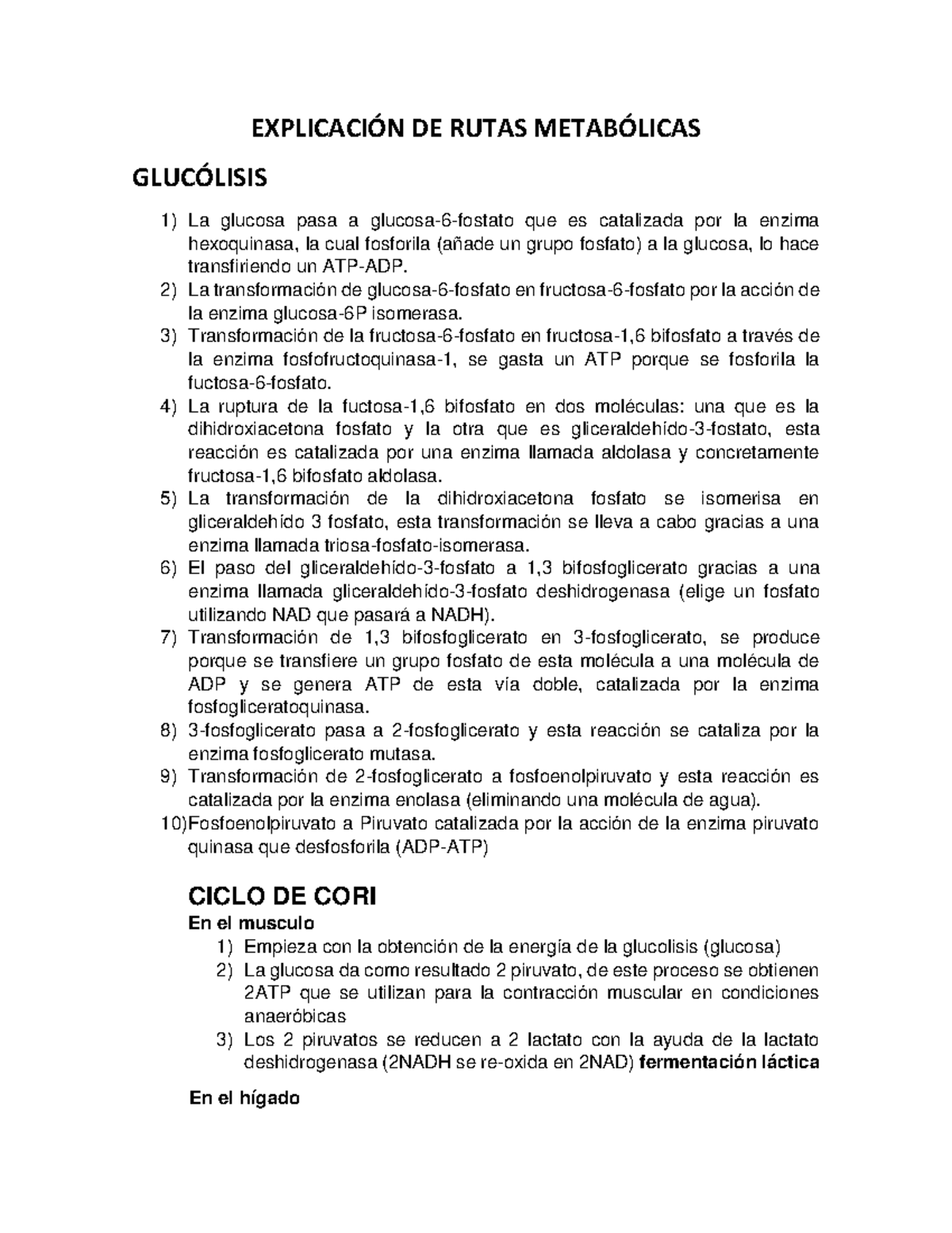 Explicación de Rutas Metabólicas: Glucólisis, Ciclo de Cori y Krebs - Studocu