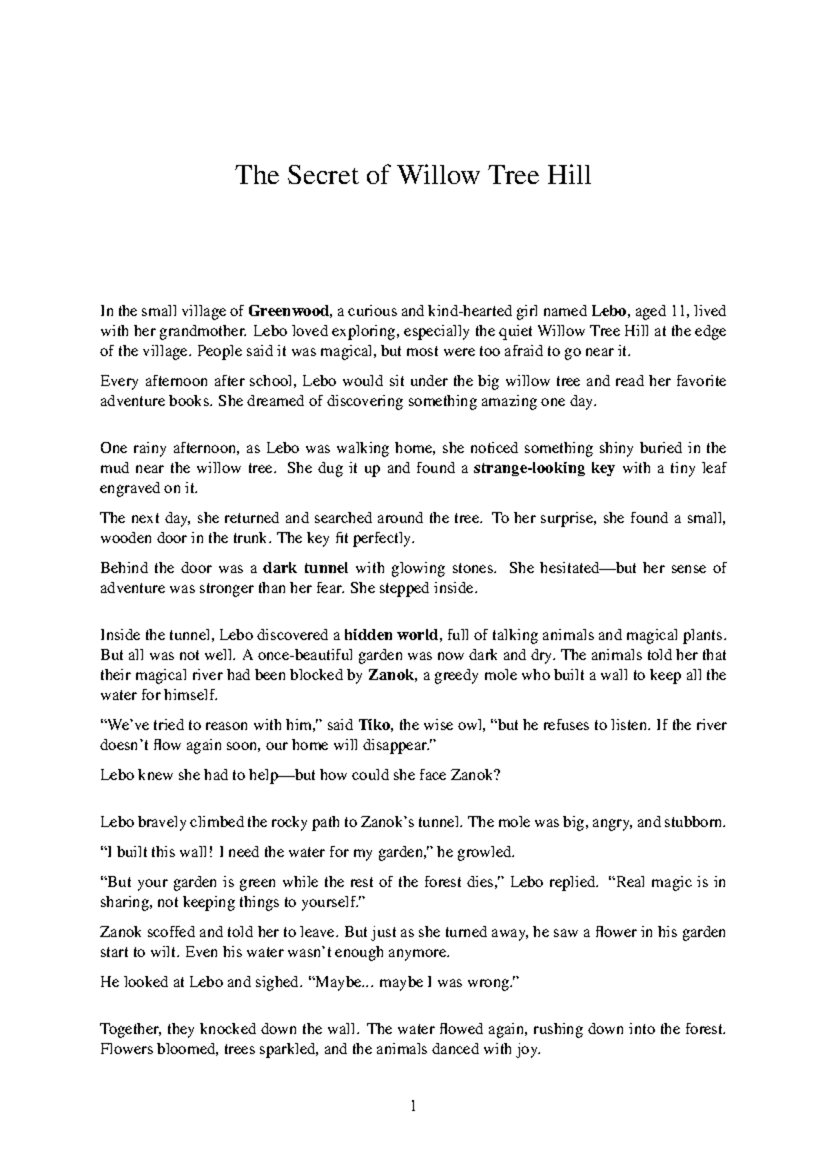 Grade 5 Story: The Secret of Willow Tree Hill Adventure - Studocu