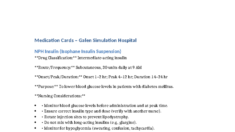 Medication Cards for NPH & Regular Insulin Administration - Studocu