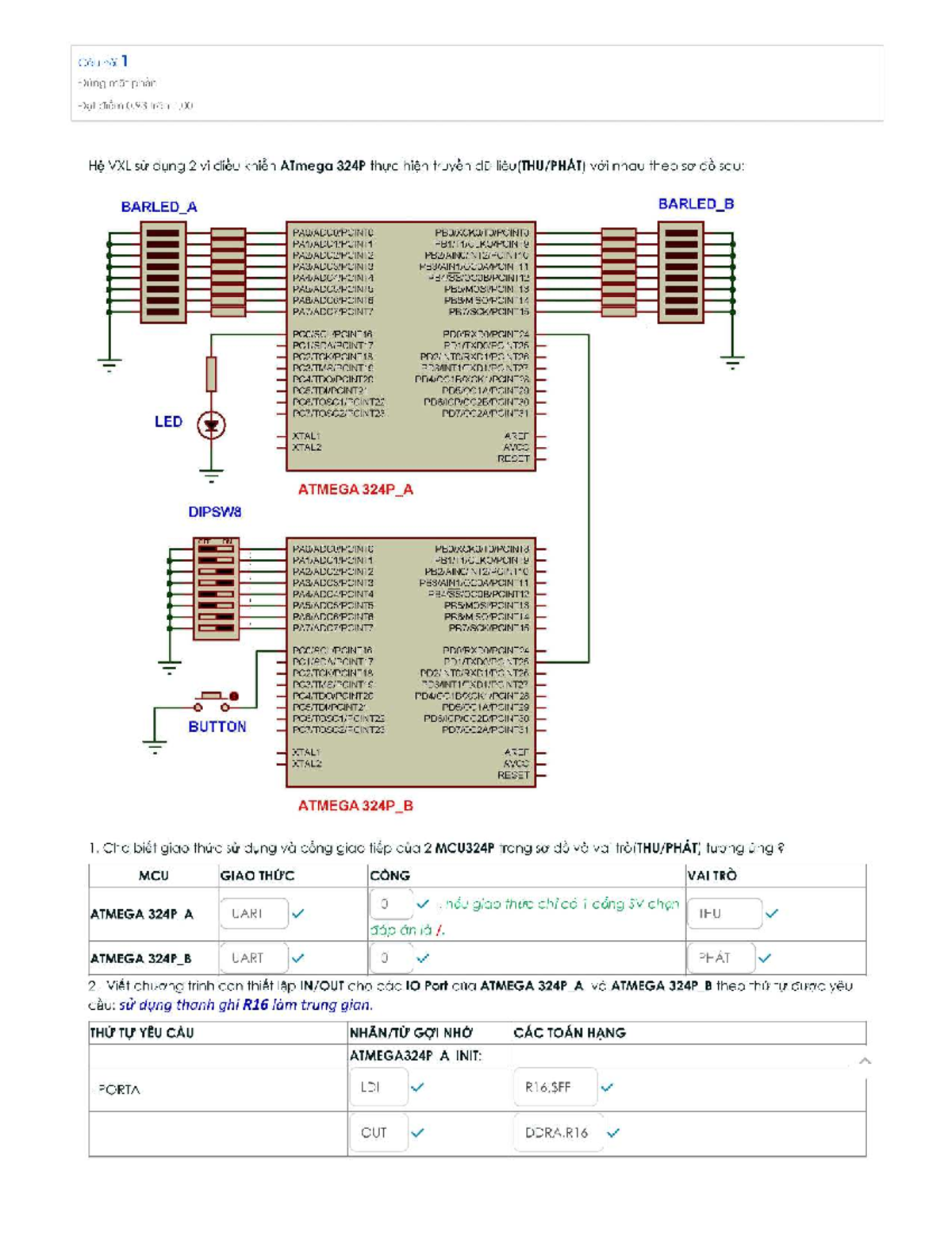 Câu hỏi và đáp án về ATmega 324P: Giao tiếp SPI và UART - Studocu