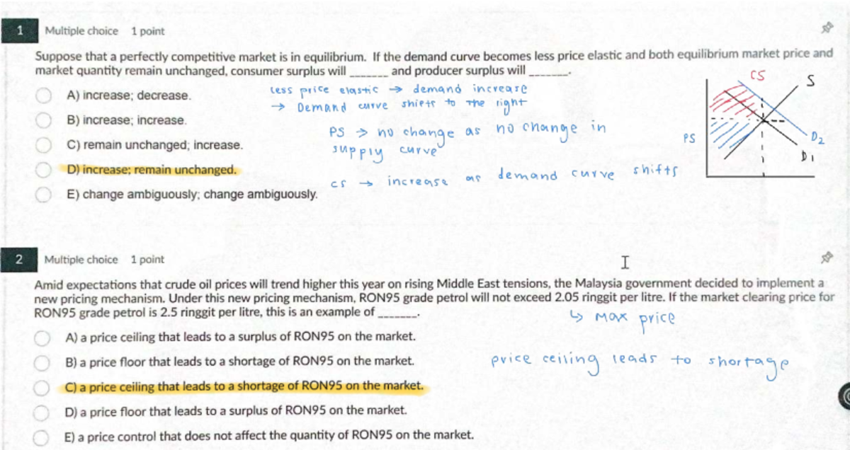 Assignment 2: Multiple Choice Questions on Market Equilibrium and ...