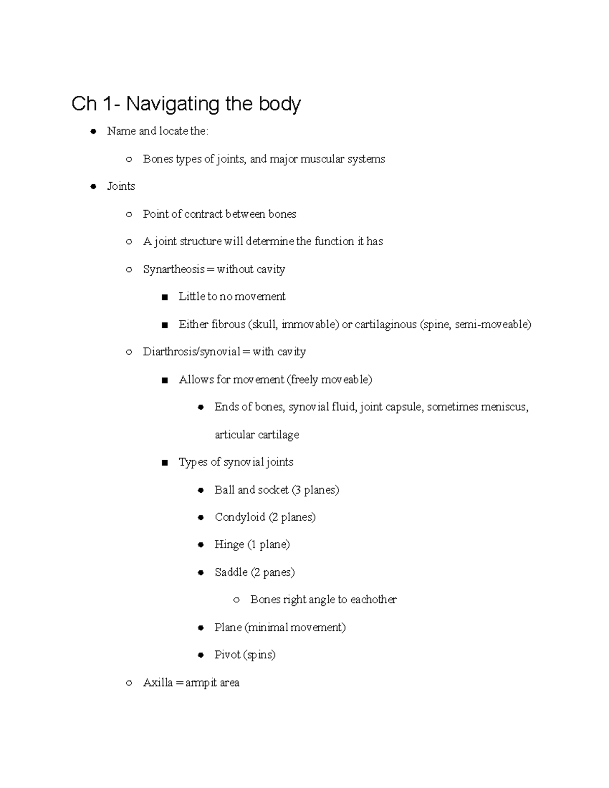 Ch 1 - Navigating the Body: Joints and Muscular Systems - Studocu