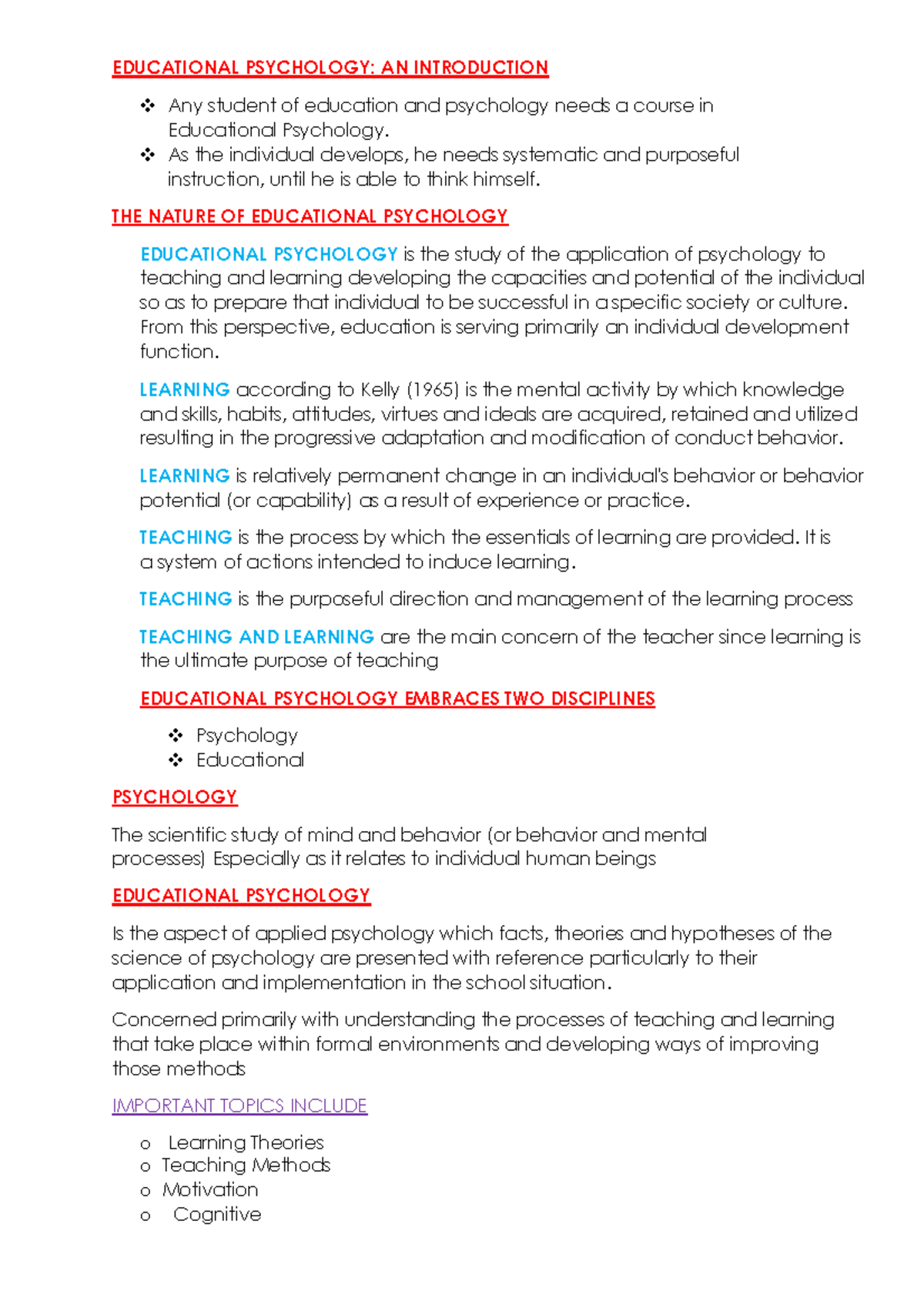 REVIEWER ON COGNITIVE PSYCH - EDUCATIONAL PSYCHOLOGY: AN INTRODUCTION ...